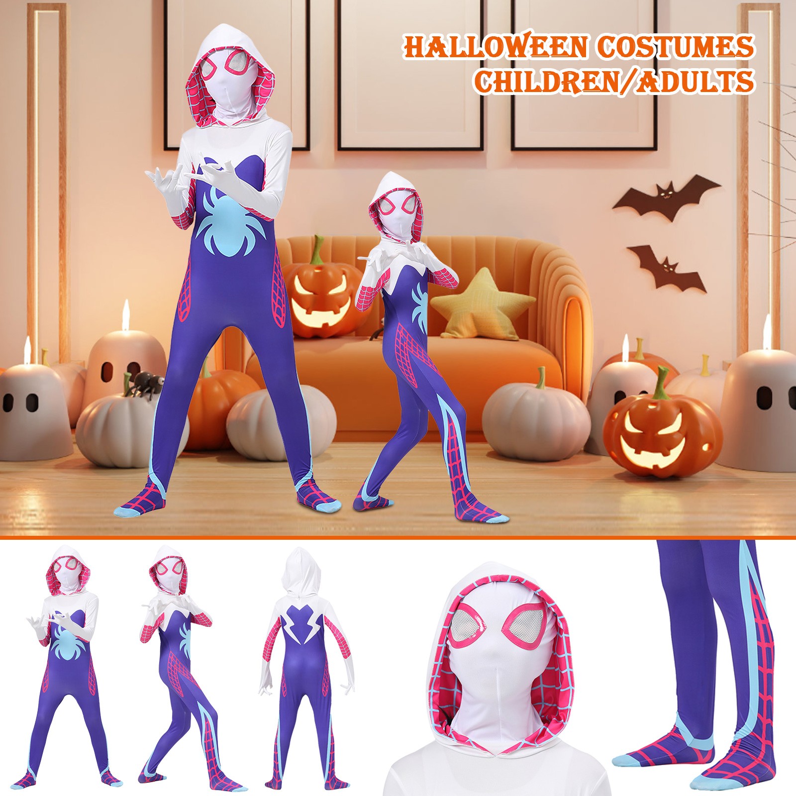 GoCos Spider-Gwen Full Suit Set for Kids, Halloween Tight Fitting ...