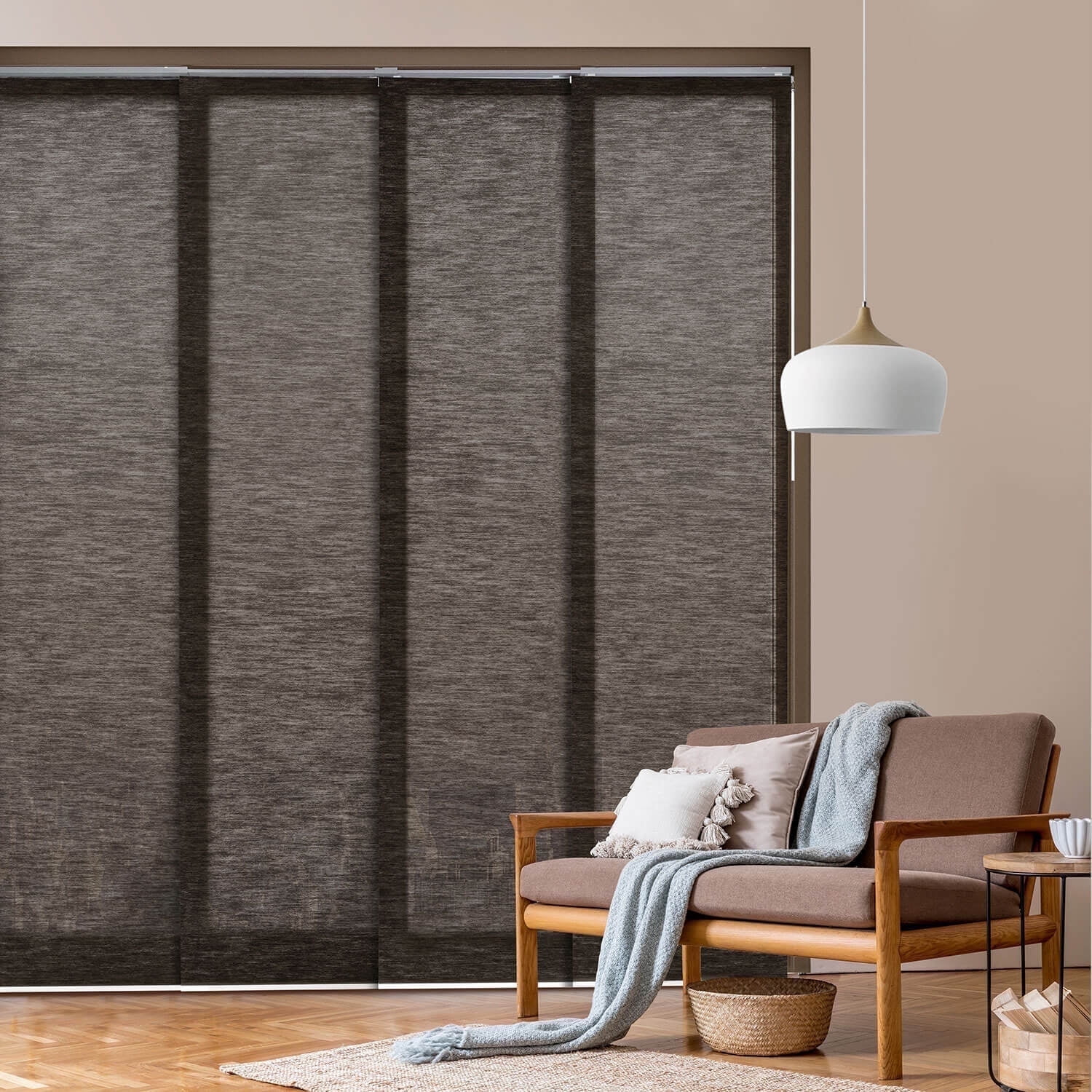 GoDear Design Adjustable Sliding Panel Track Blind 45.8"-86"W x 96"H, Vertical Blinds, Pu'er Tea ...