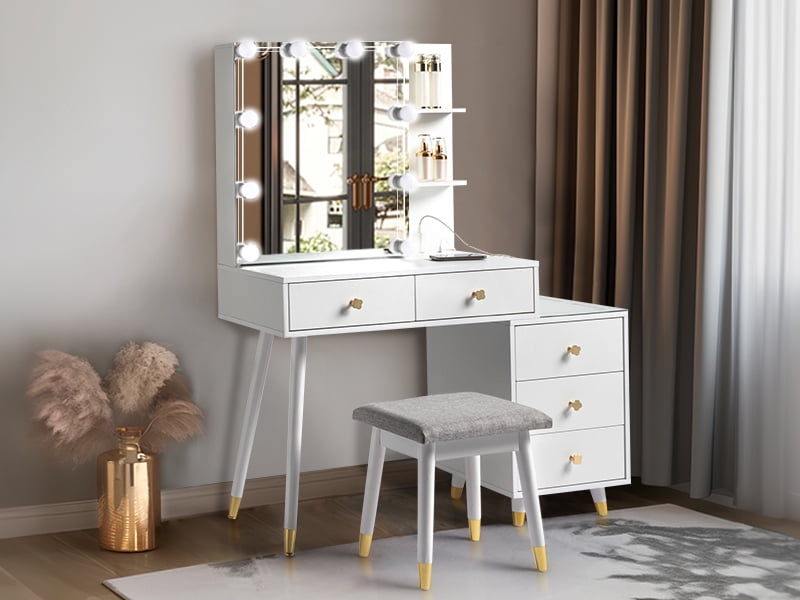 GoDecor 3 Color with Lighted Mirror Vanity Desk, Makeup Vanity with 5 ...