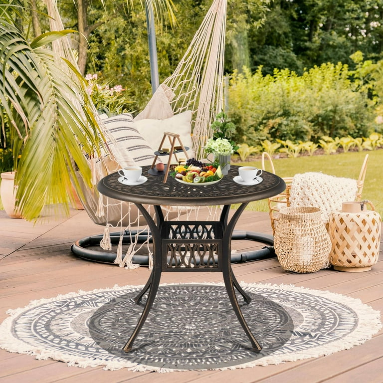 GoDecor 35 in Round Outdoor Metal Side Table Patio Dining Heavy Duty Bronze Walmart