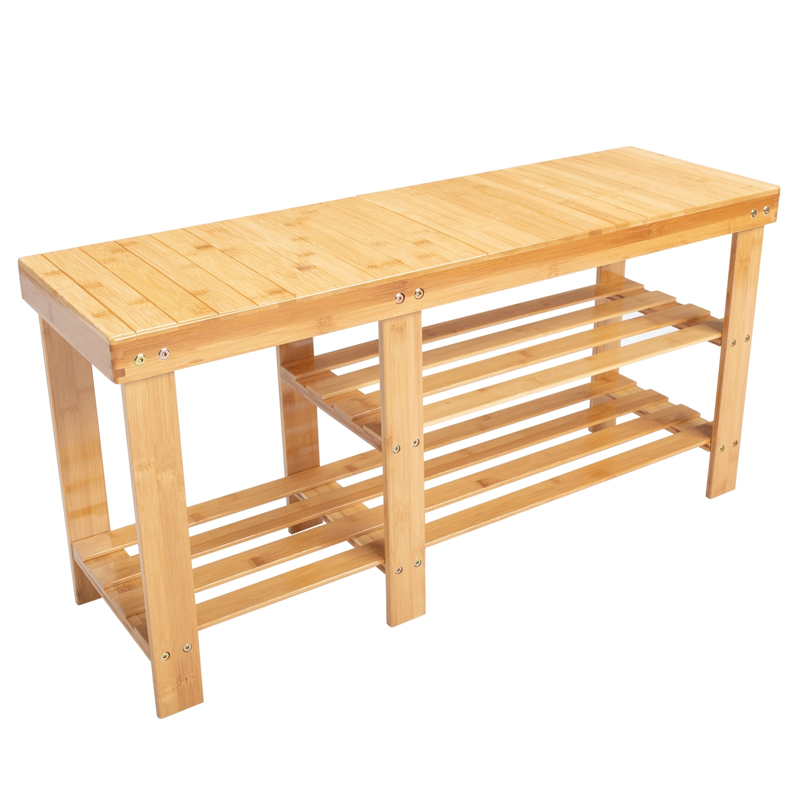 GoDecor 35 inch Strip Pattern Tiers Bamboo Stool Shoe Rack with Boots ...