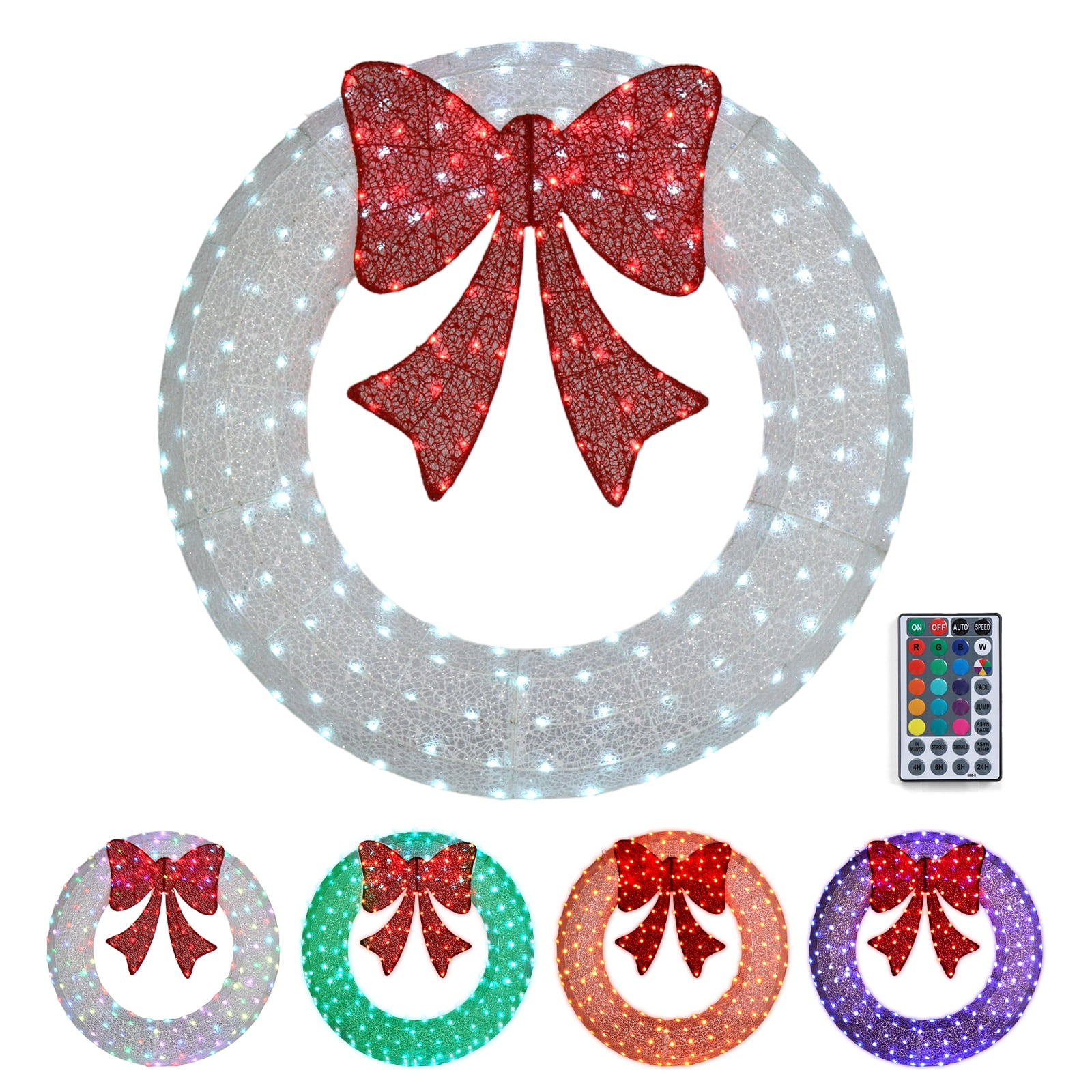 GoDecor 48 Inch Christmas Wreath with 225 LED Lights for Patio Garden ...