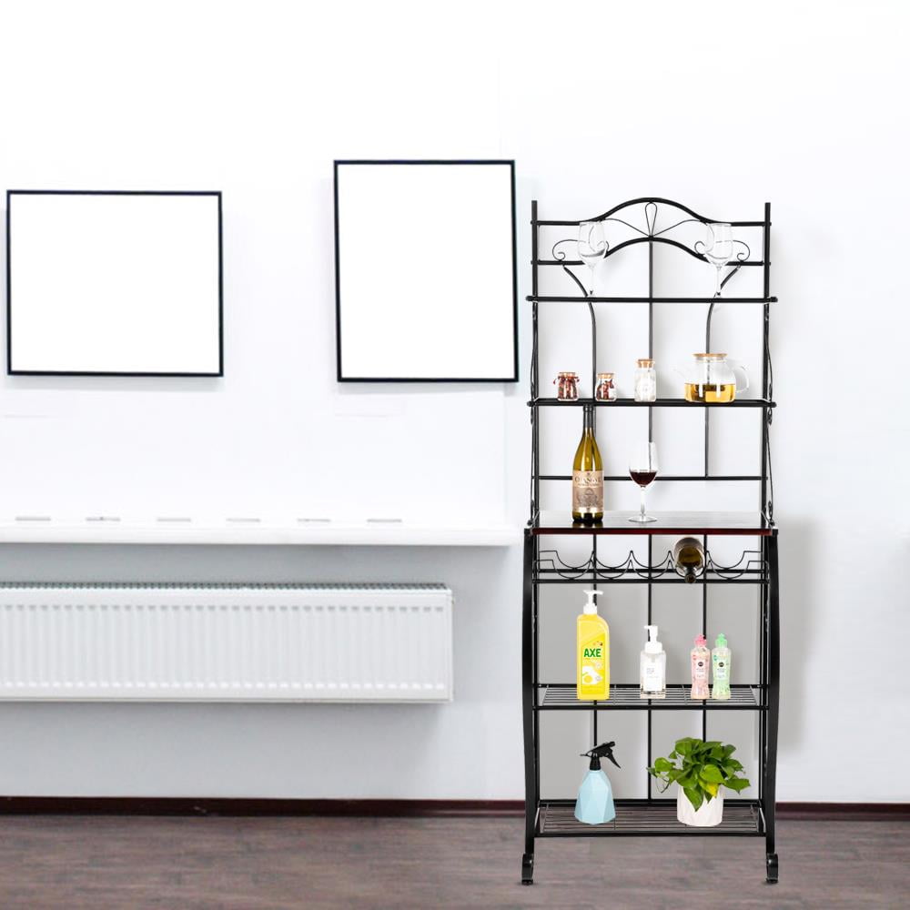 GoDecor 5-Tier Free Standing Kitchen Storage Scroll Bakers Rack Black ...
