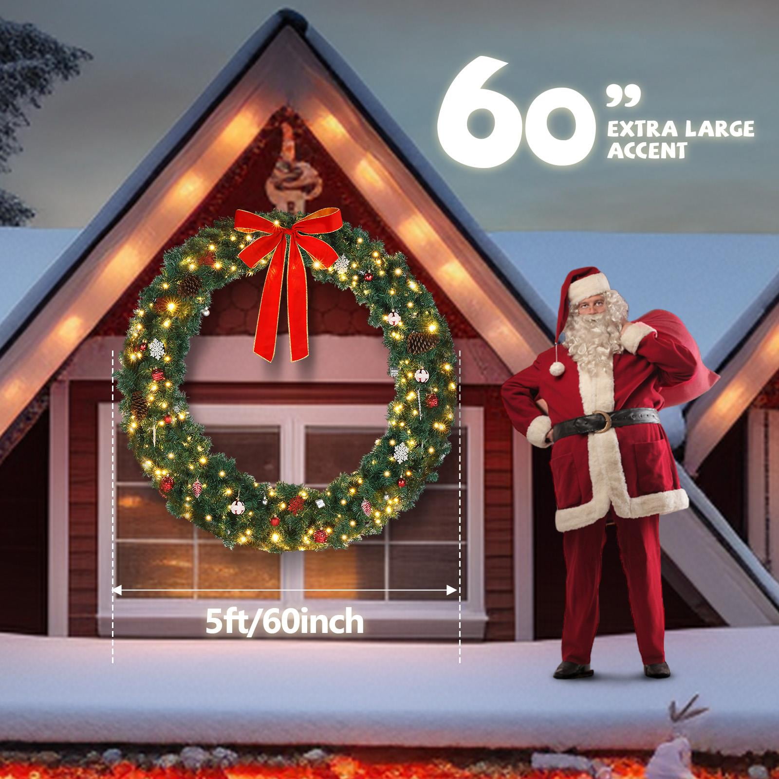 GoDecor Pre-Lit Christmas Wreath, 60 in, 600 Branches, 220 LED Lights ...