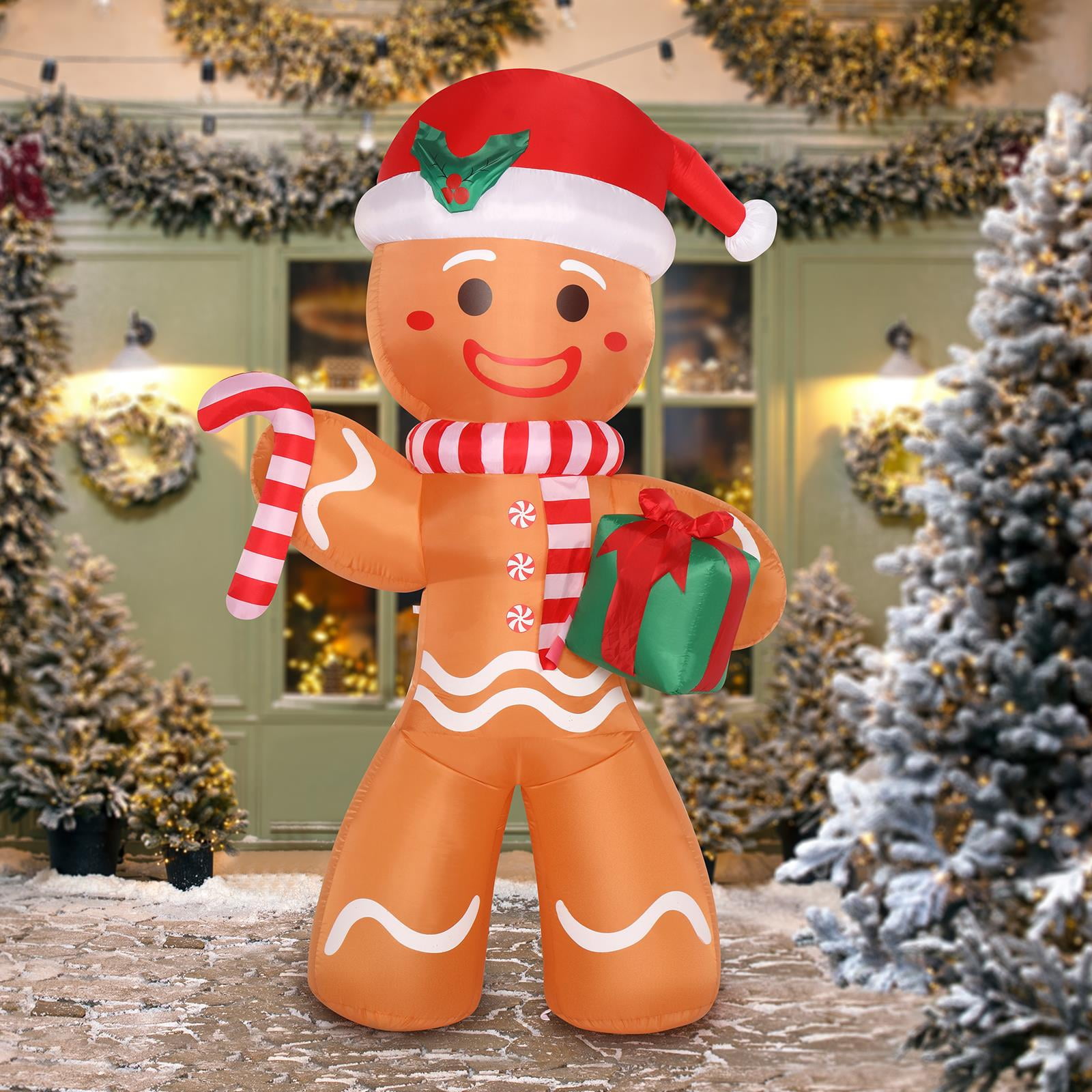 GoDecor 8ft Inflatable Gingerbread Man with LED Lights, Outdoor ...