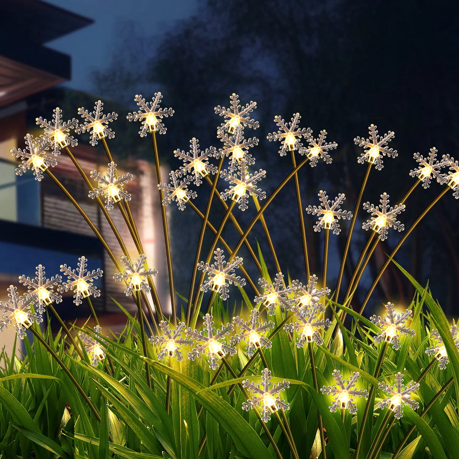GoDecor 8 Piece 5W Warm White Solar Power LED Lawn Lights Snowflake ...
