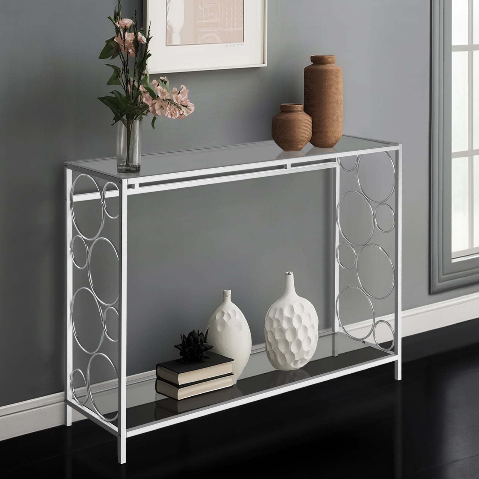 GoDecor Clear Glass Console Table Entryway Sofa Table with Shelves TV ...