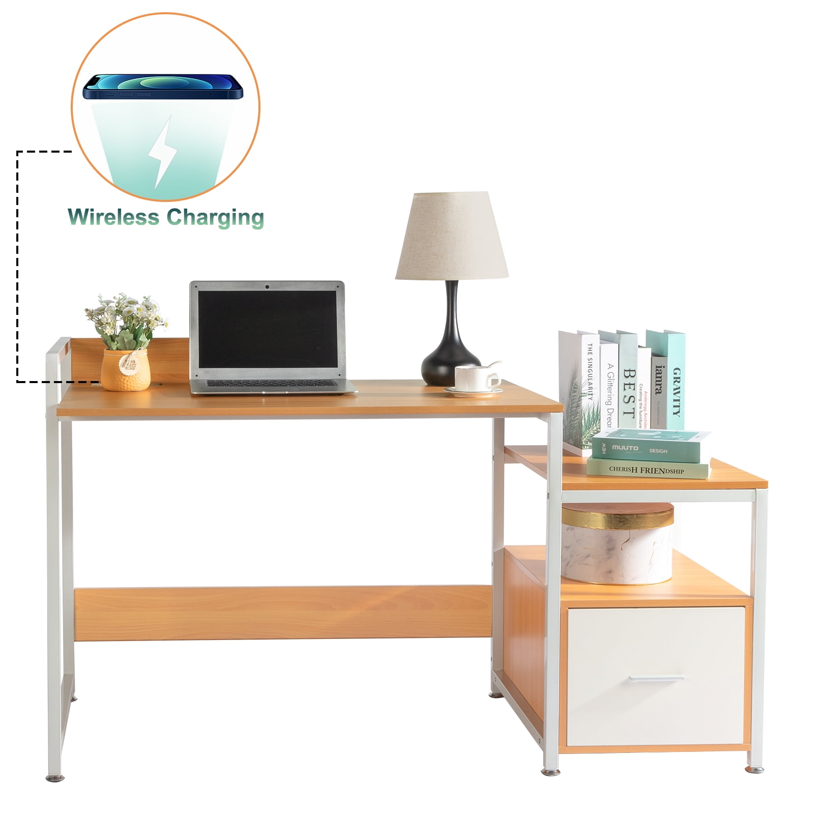 GoDecor Computer Desk with USB Wireless Charging Port & Power Outlet ...