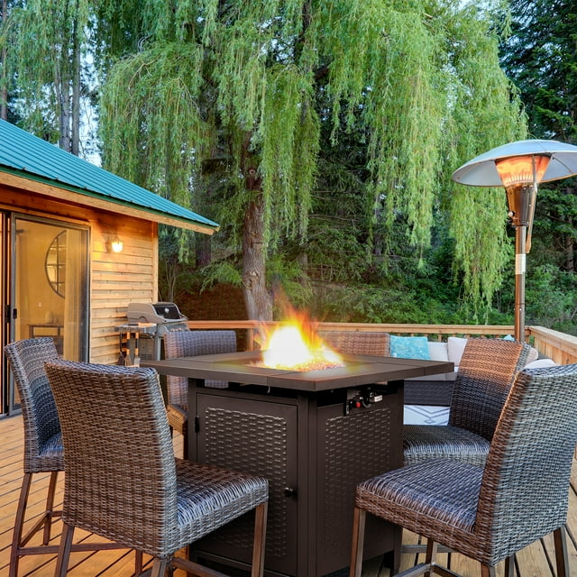 GoDecor Fire Pit 28in Propane Fire Pit Glass Top with Blue Fire Glass ...