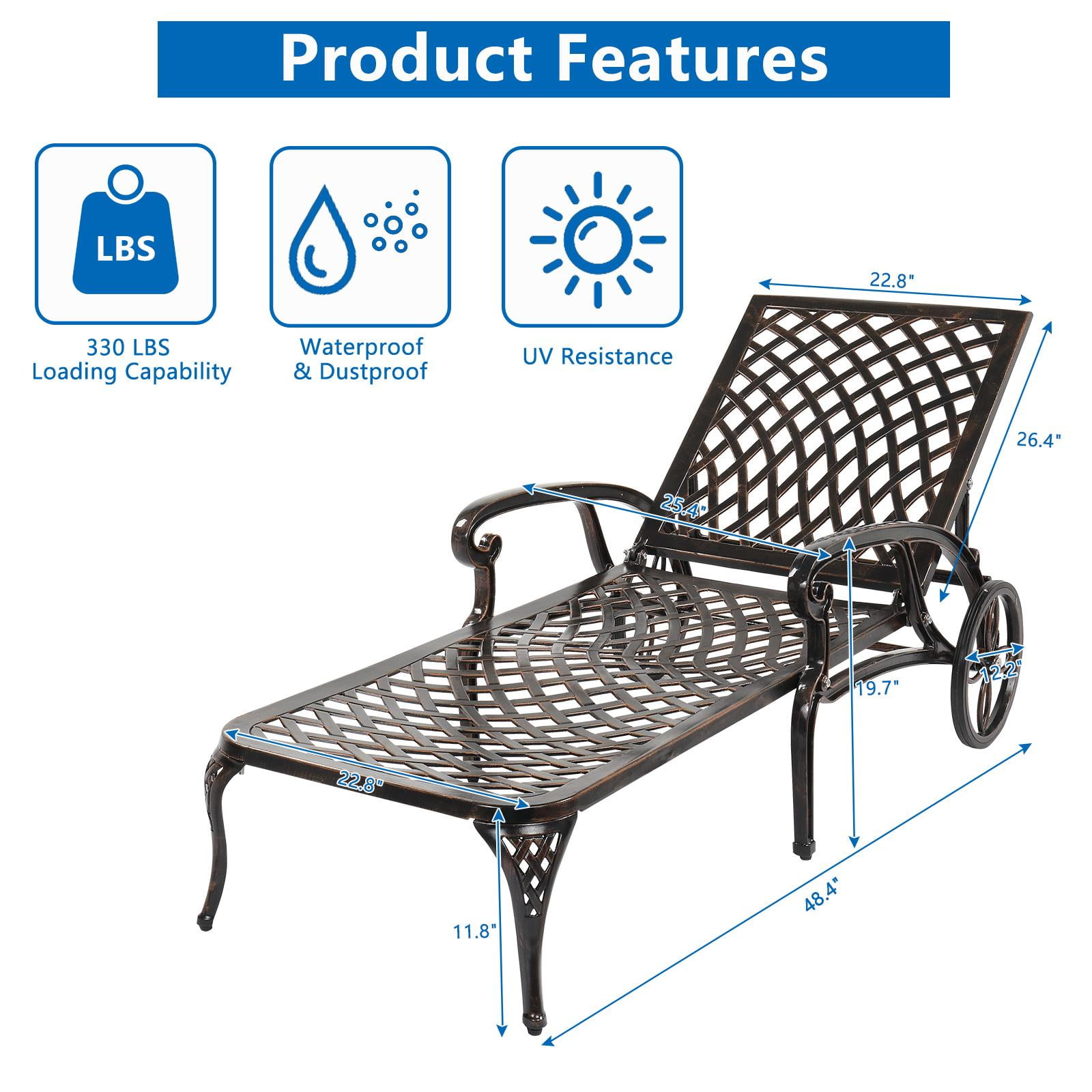 GoDecor Outdoor Iron Lounge Bed, Adjustable Chair Metable Reclining ...