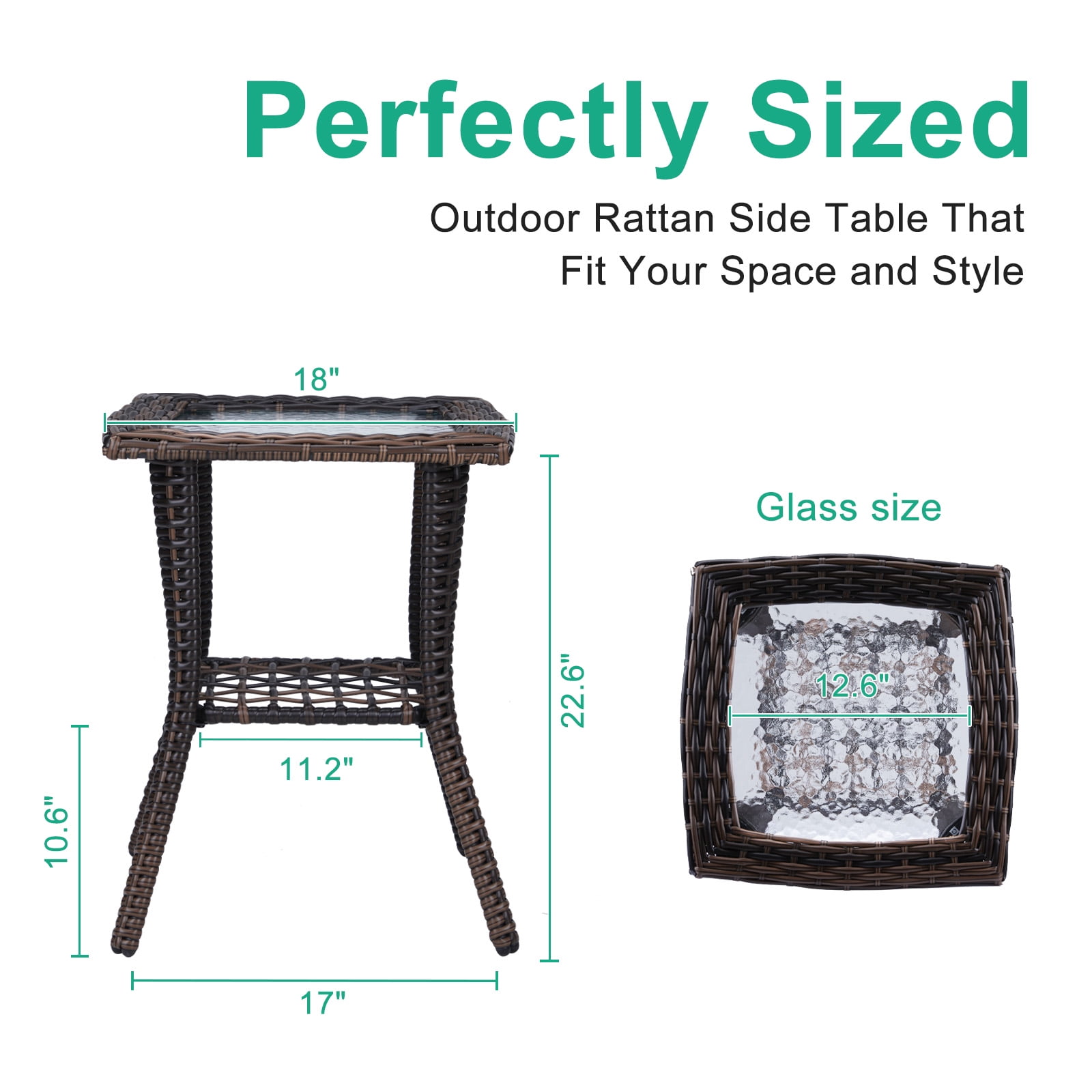 GoDecor Patio Wicker Side Table for Indoor and Outdoor, Small End Table ...