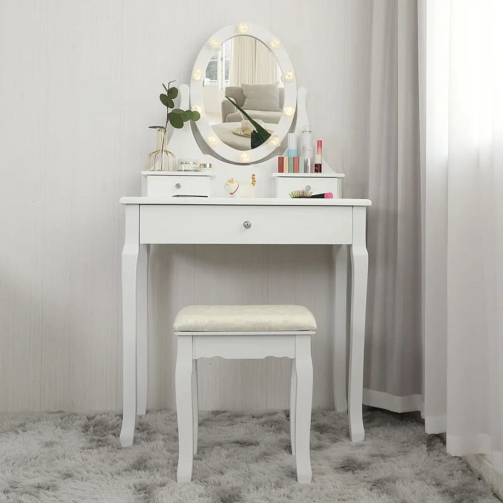 GoDecor Vanity Desk with Stool, Jewellery Storage, Lighted Mirror ...