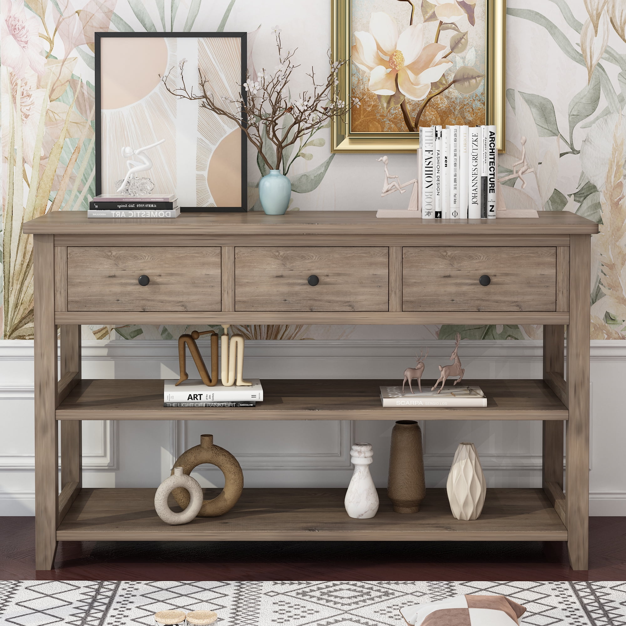 GoDecor Wooden Console Table Sofa Table Entryway Table with 3 Drawers ...