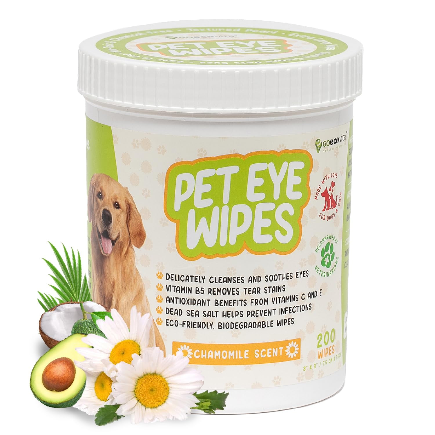 GoEcoVita Pet Eye Wipes for Dogs & Cats | Gently Removes Tear Stains ...