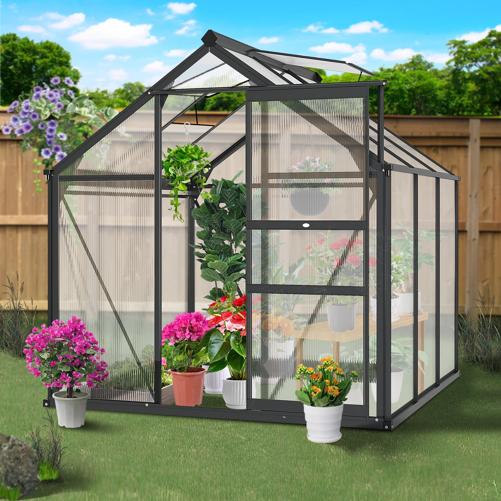 GoFashion Greenhouses with Sliding Door and Adjustable Vent Window ...