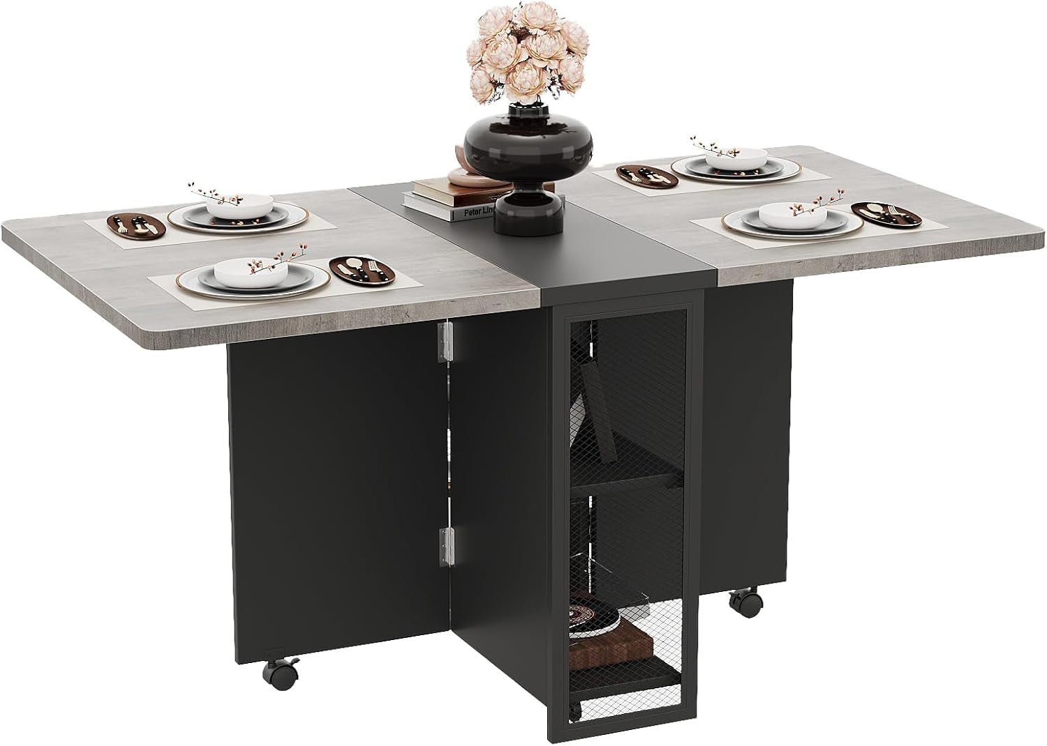 GoFashion Space Saving Table with 2-Tier Storage, Folding Dining Table ...