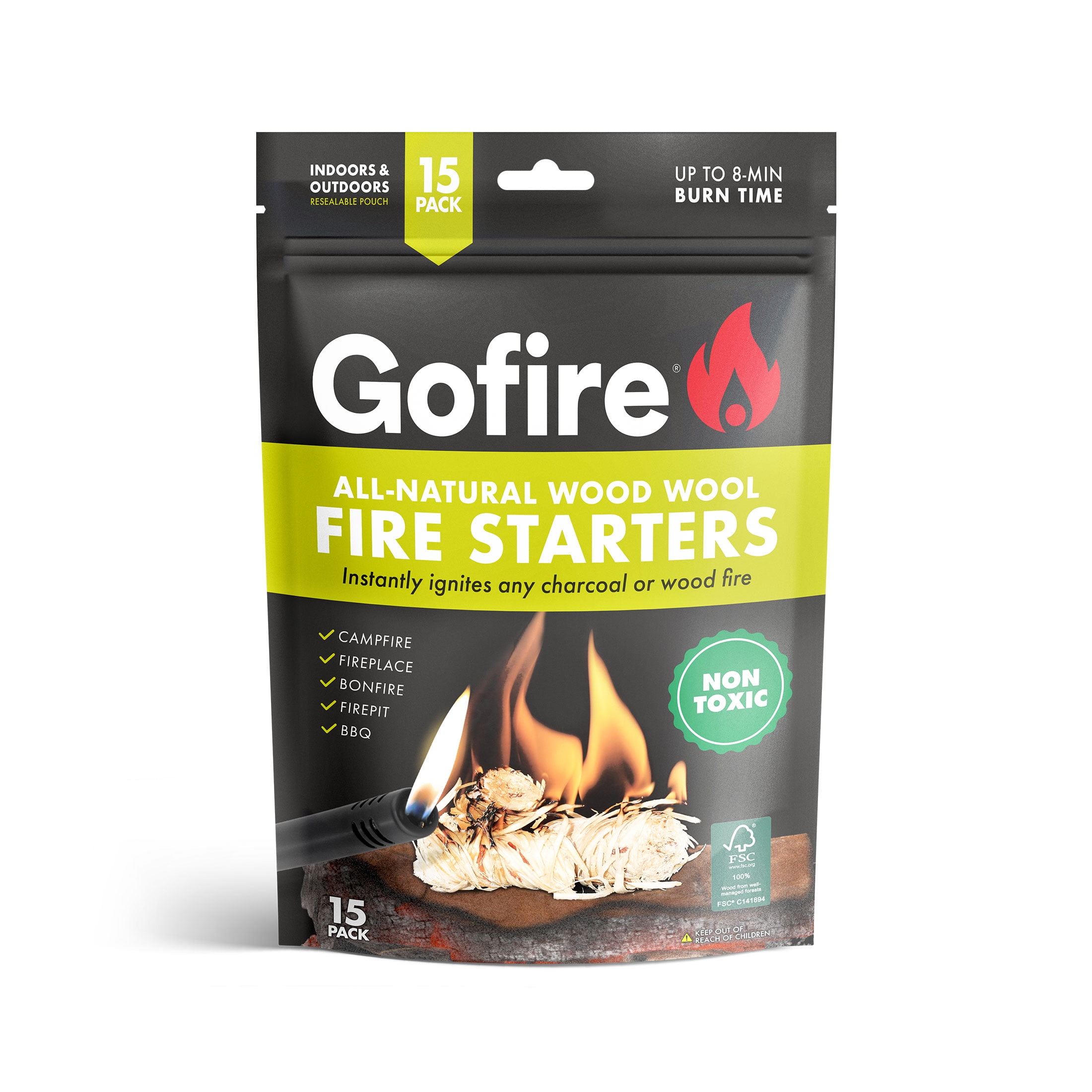 GoFire All Natural Fire Starters 15-Pack Easy Light for Camping ...