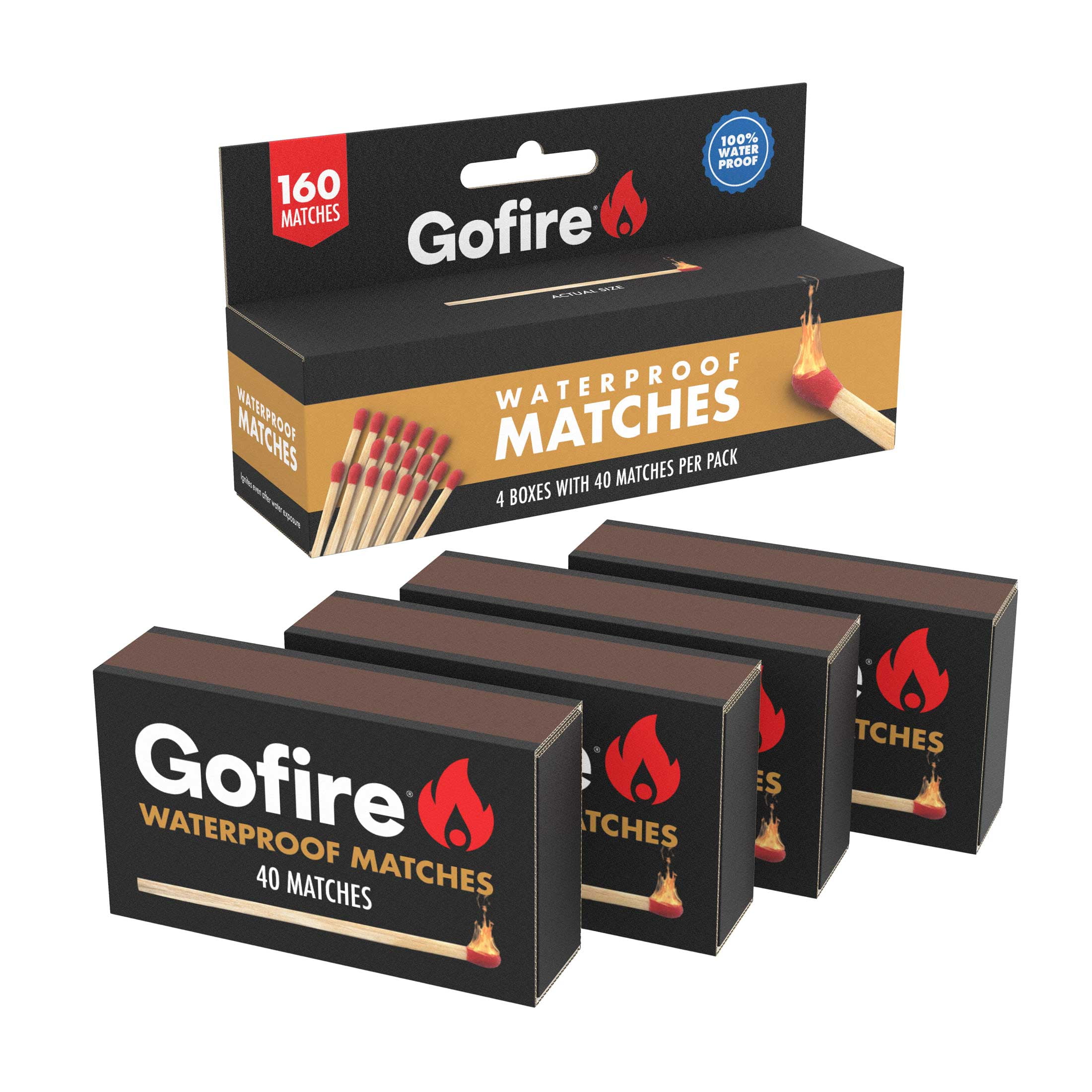 GoFire Waterproof Matches, 4 Packs of 40, Survival Matches for Outdoor ...