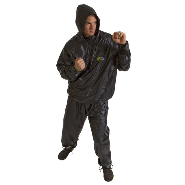 GoFit Hooded Thermal Training Sauna Suit (2PC) - Black - 2XL/3XL ...