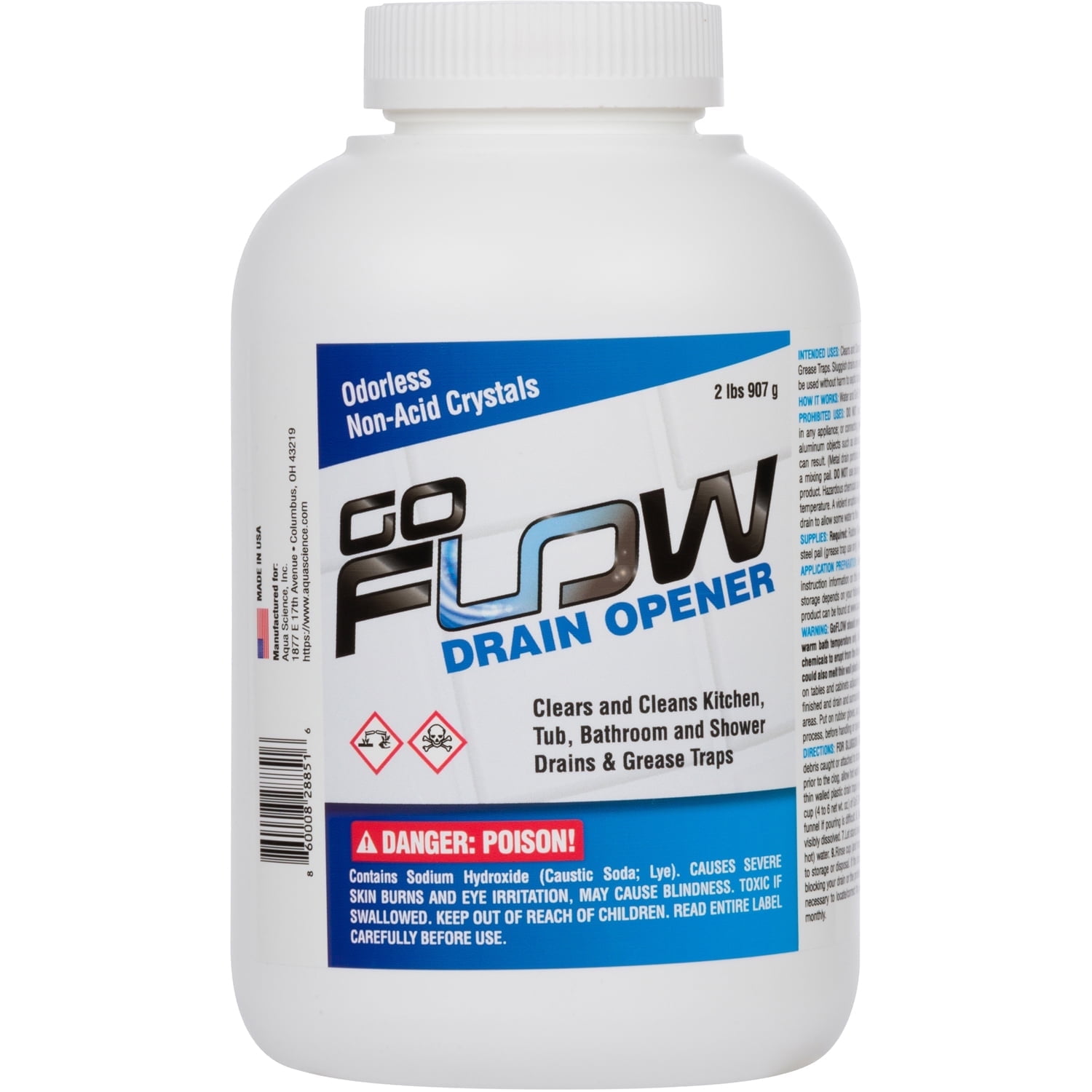 Aqua Science GoFlow Drain Cleaner - 2lb Odorless Non-Acid Crystal ...