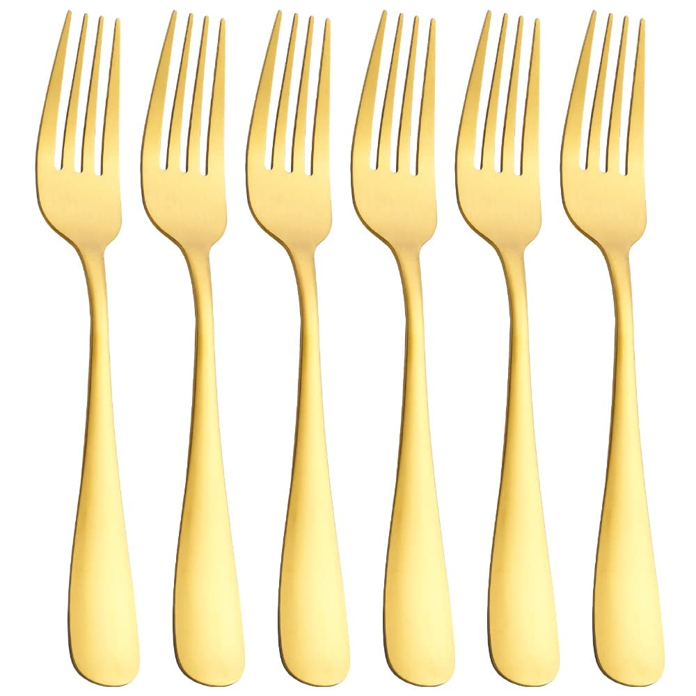 GoGeiLi Matte Gold Dinner Fork Set, 8.0-inch Stainless Steel Satin ...
