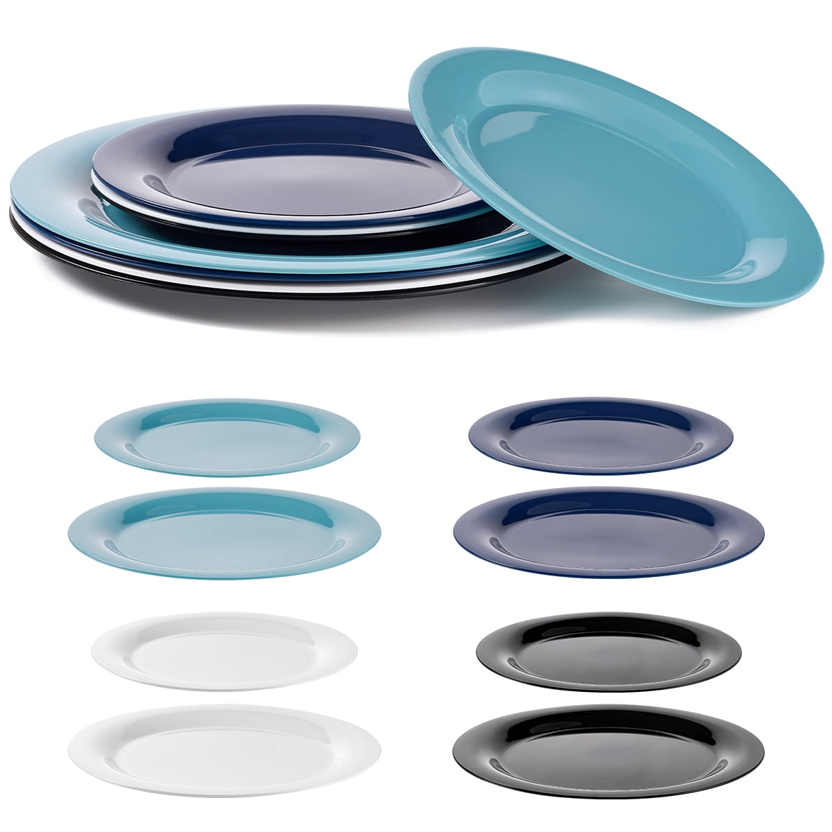 GoGeiLi Plastic Plates, 8-Piece Unbreakable Multicolor Round Plate Set ...