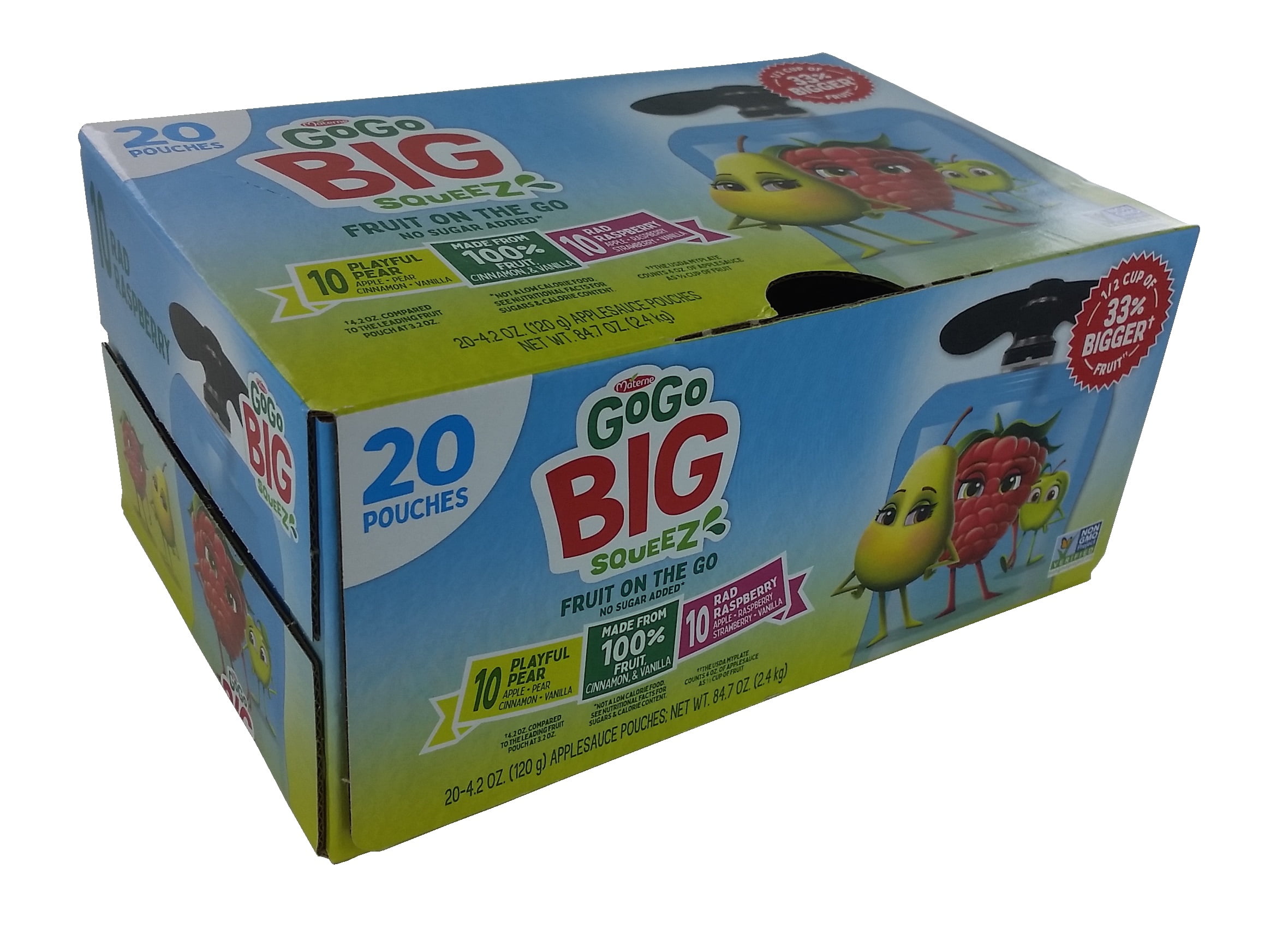 GoGo Big squeeZ Applesauce, Playful Pear/Rad Raspberry, 4.2 Ounce (20 ...