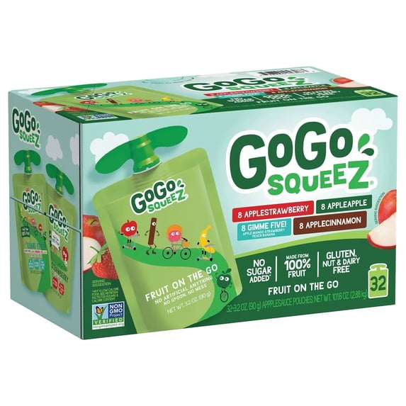 GoGo Applesauce Snack, Cinnamon and Strawberry, 3.2 Oz Pouch, 32 Count ...