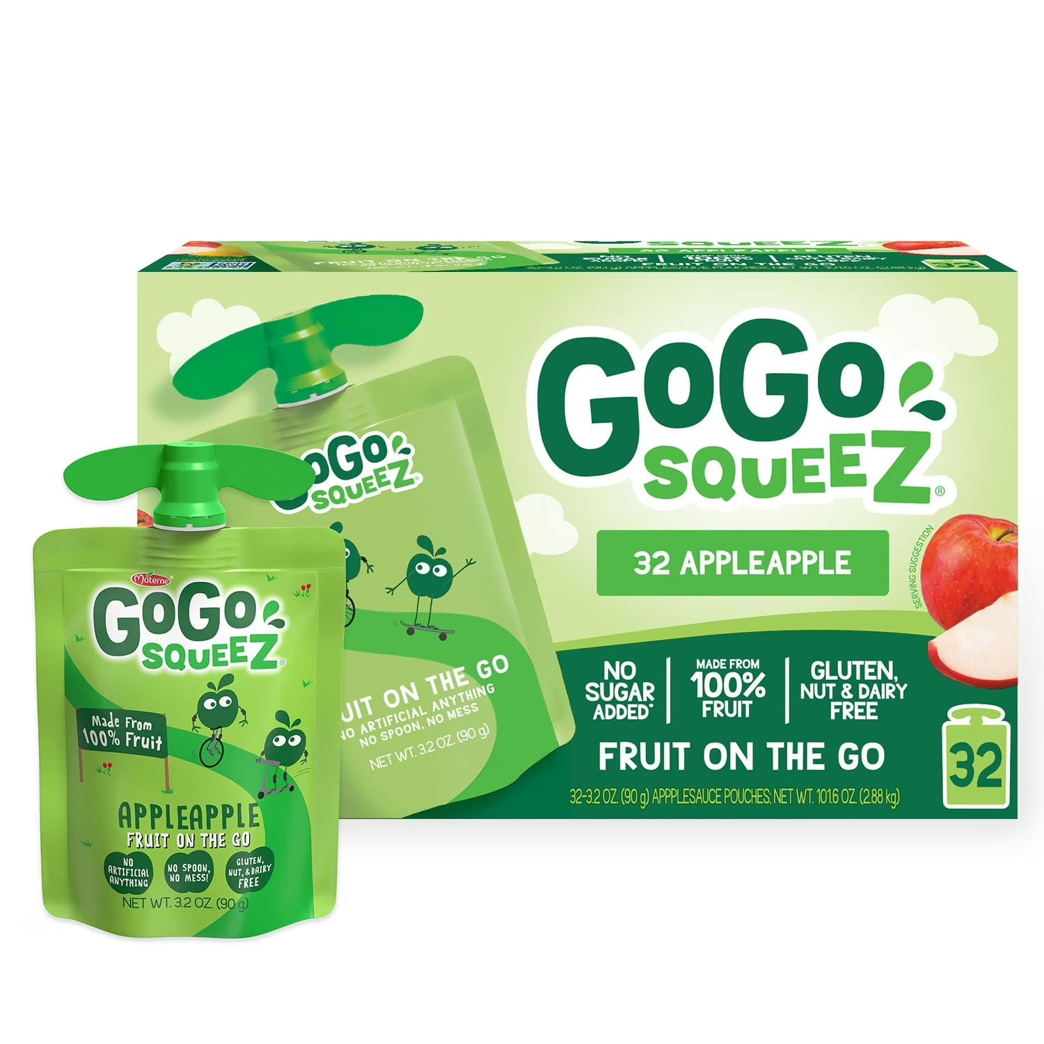 GoGo SqueeZ Applesauce Pouches, Apple Apple, 3.2 oz., 32 ct. - Walmart.com