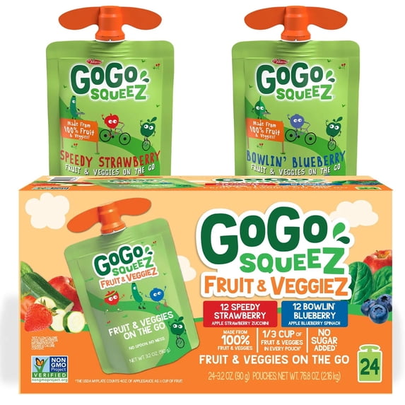 GoGo SqueeZ Fruit & VeggieZ Applesauce Snack Squeeze Pouches for Kids ...