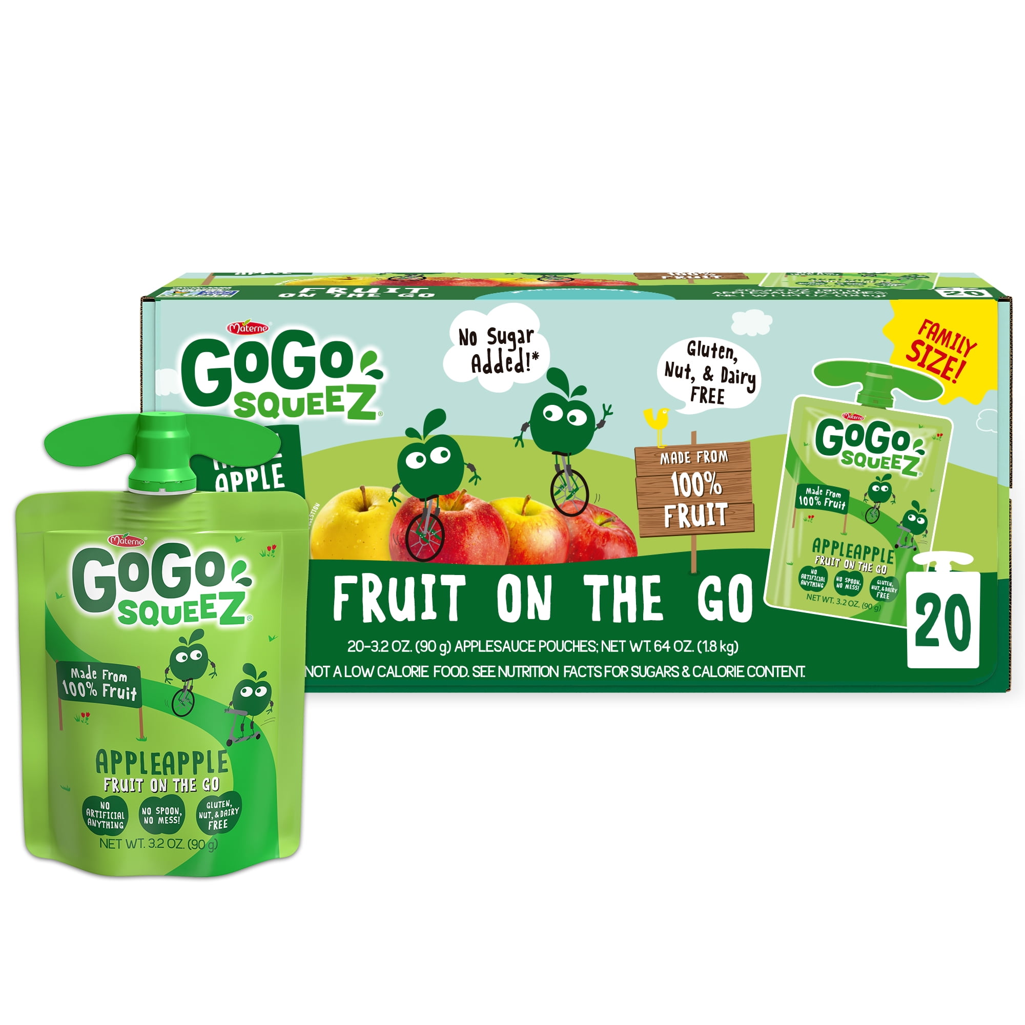 GoGo squeeZ Applesauce Pouches, Apple, 3 oz, 20 Pack - Walmart Business ...