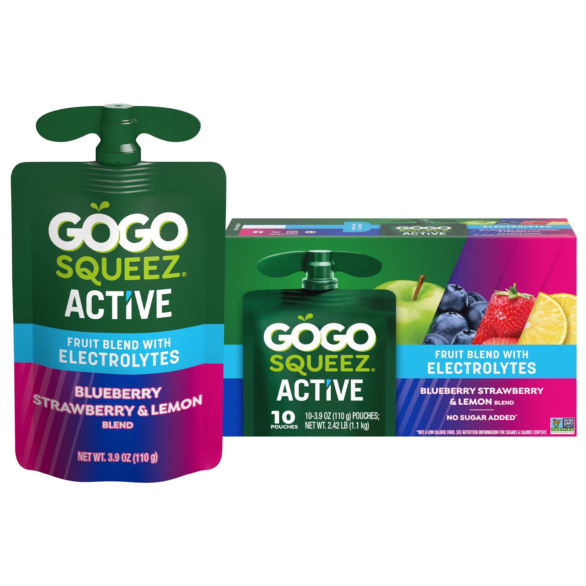 GoGo squeeZ Active Fruit Blend with Electrolytes, Blueberry Strawberry ...