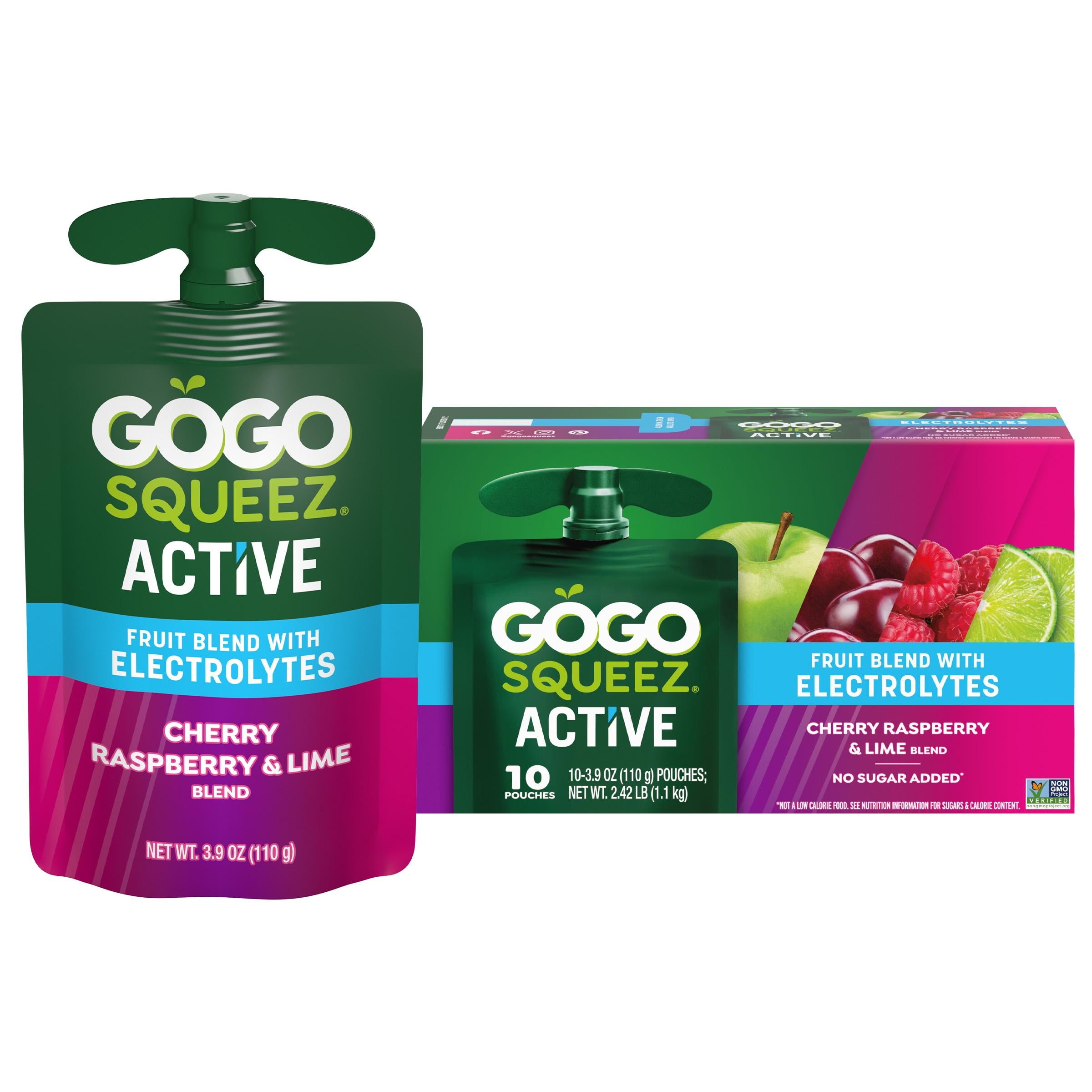 GoGo squeeZ Active Fruit Blend with Electrolytes, Cherry Raspberry Lime ...
