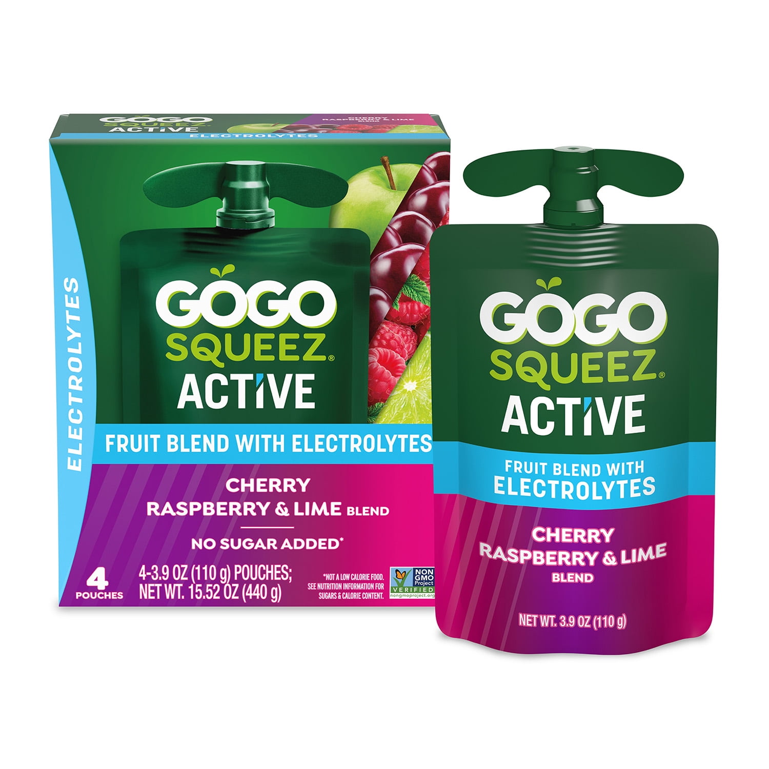 GoGo squeeZ Active Electrolyte No Sugar Added Cherry Lime Raspberry ...