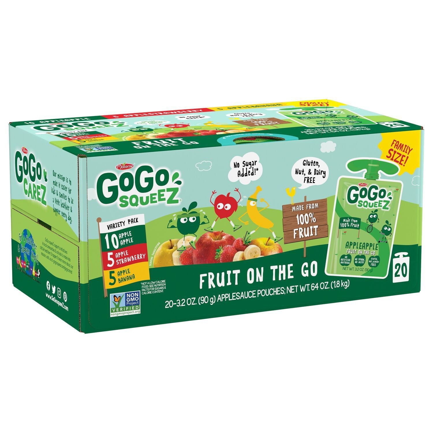 GoGo squeeZ Applesauce Pouches Variety Pack (Apple Apple, Apple Strawberry, Apple Banana) - 20 ...