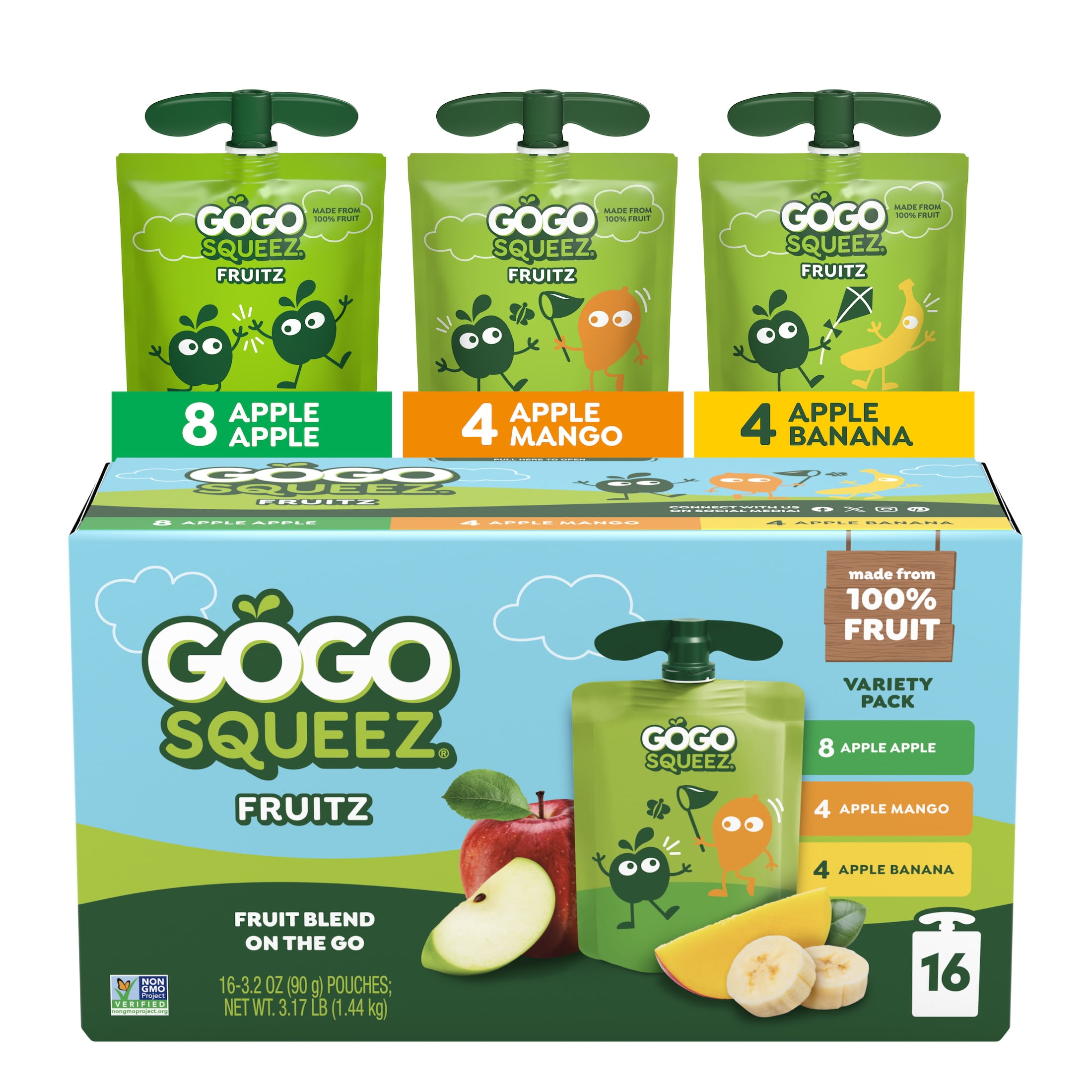 GoGo squeeZ No Sugar Added Apple Mango Banana Applesauce Variety ...