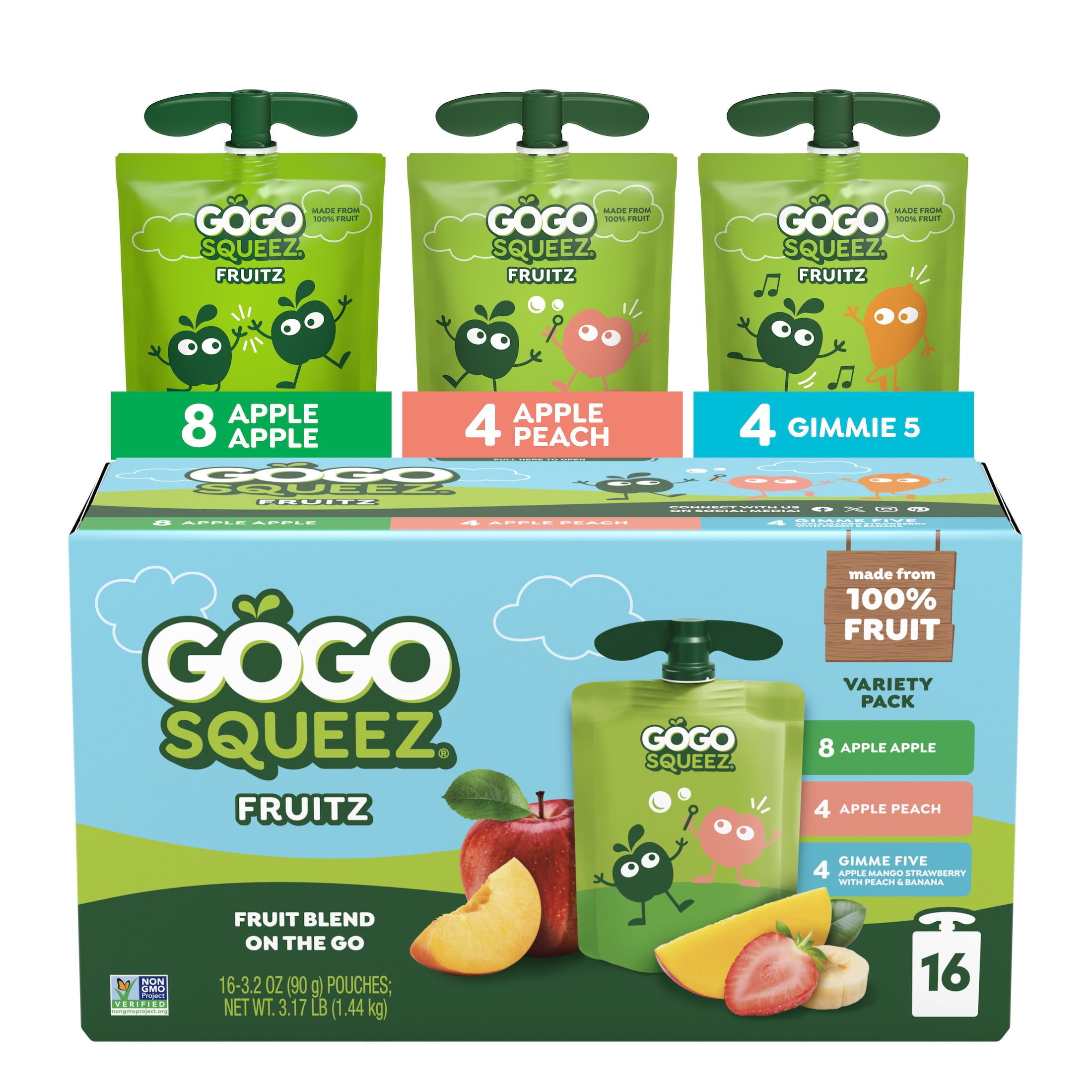 GoGo squeeZ No Sugar Added Apple Peach Gimme 5 Applesauce Variety ...