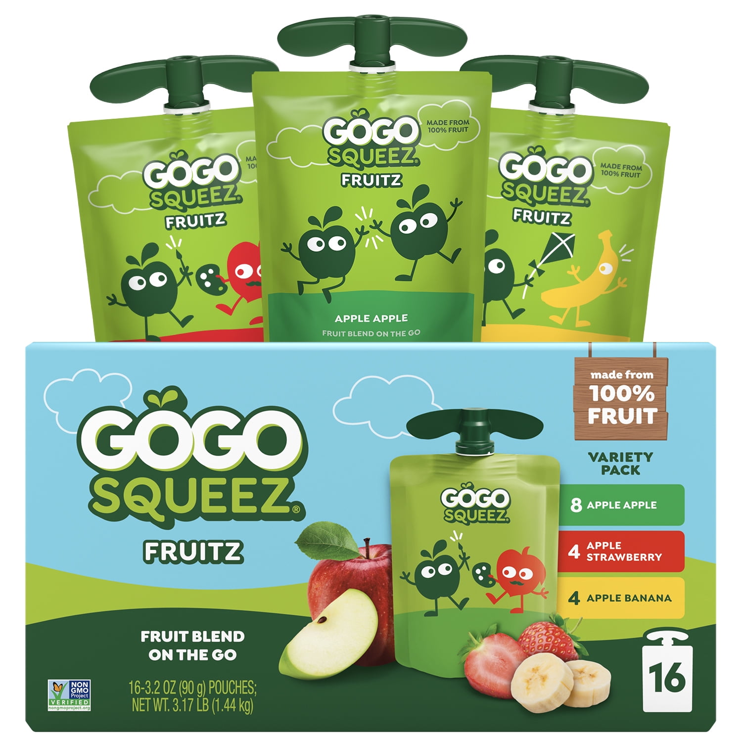 GoGo squeeZ Applesauce & Fruit Puree, Apple Apple, Apple Strawberry, and Apple Banana, Snack ...