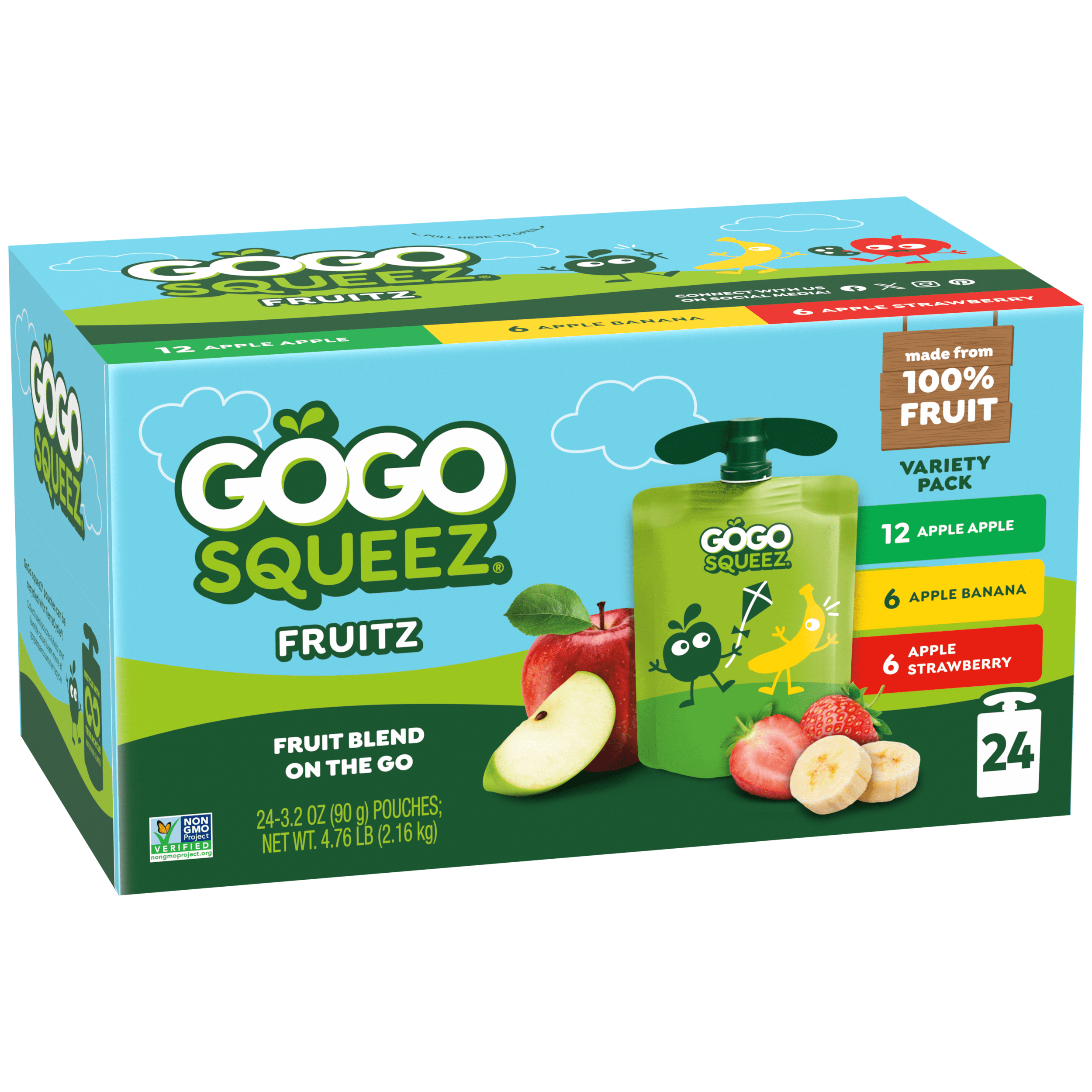 GoGo squeeZ Applesauce and Fruit Puree, Apple Apple, Apple Strawberry, and Apple Banana Snack ...