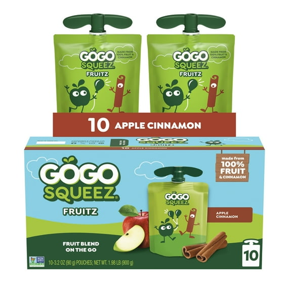 GoGo squeeZ No Sugar Added Apple Cinnamon Applesauce & Fruit Puree Pouches, 3.2 oz (10 Pack ...