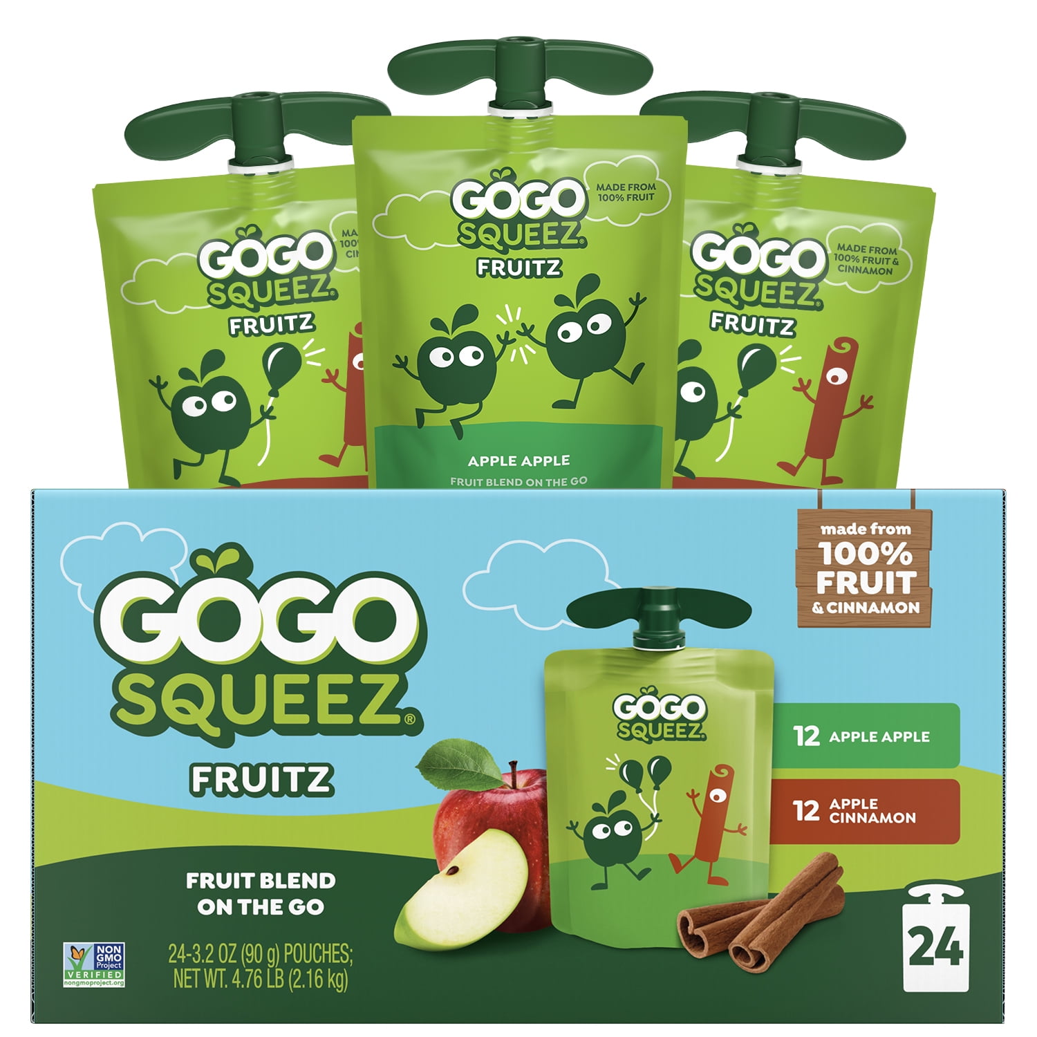 GoGo squeeZ Applesauce & Fruit Puree, Apple Apple and Apple Cinnamon, Snack Pouches Variety Pack ...