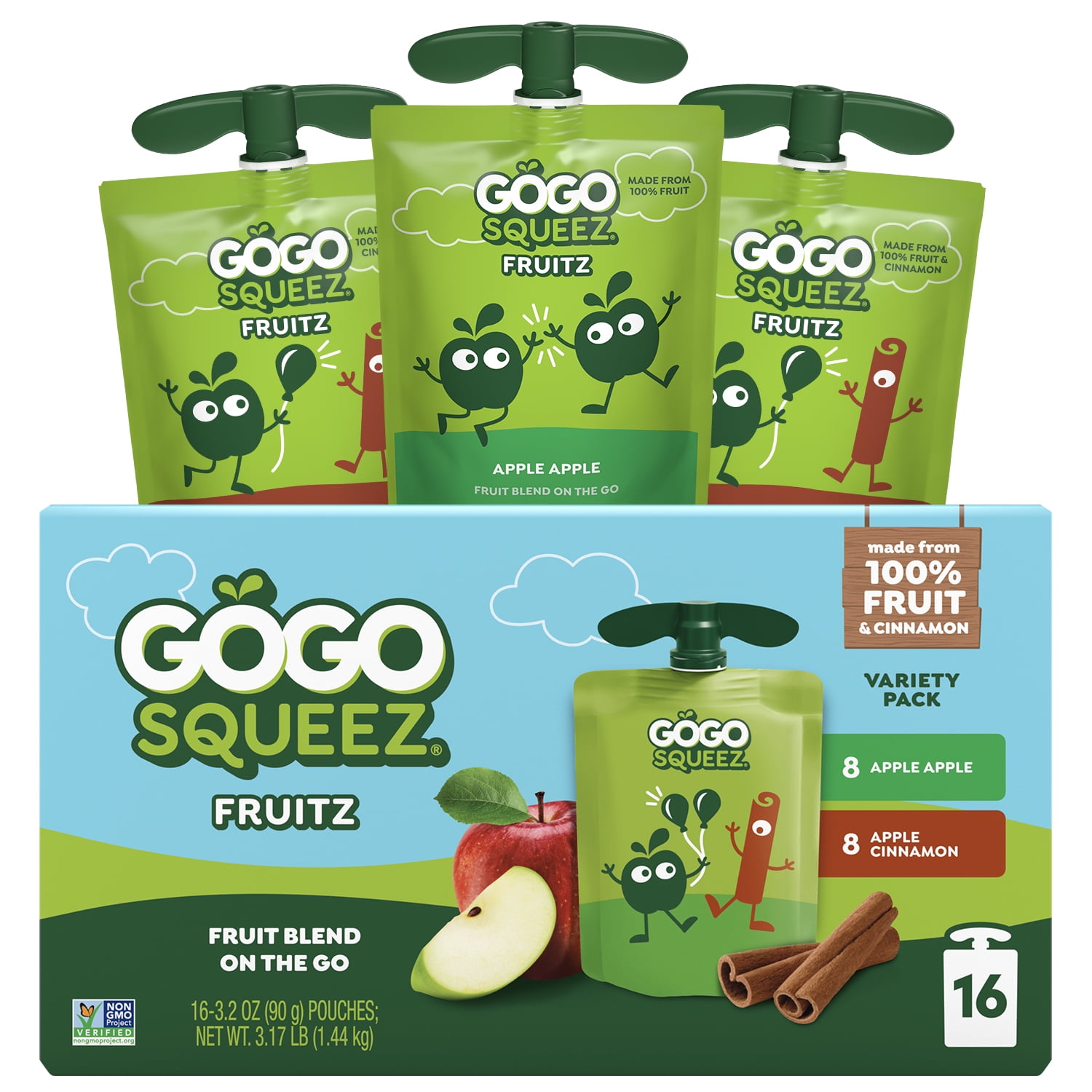 GoGo squeeZ Applesauce & Fruit Puree, Apple Apple and Apple Cinnamon, Snack Pouches Variety Pack ...
