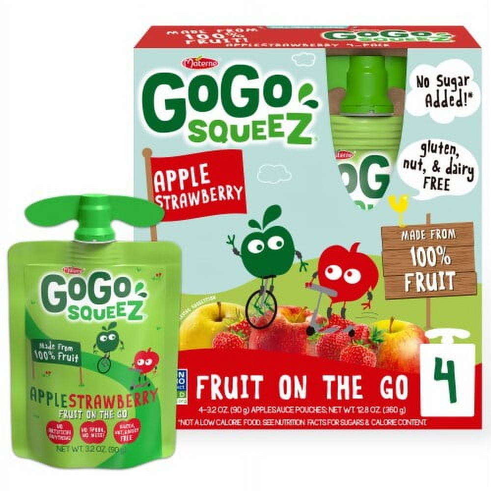 GoGo squeeZ Applesauce and Fruit Puree Apple Strawberry Snack Pouches 4 ct / 3.2 oz - Pack of 2 ...