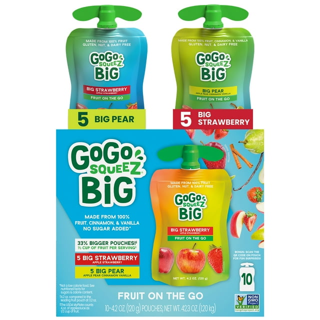 GoGo squeeZ BIG Applesauce and Fruit Puree with Cinnamon and Vanilla Variety Pack, BIG ...