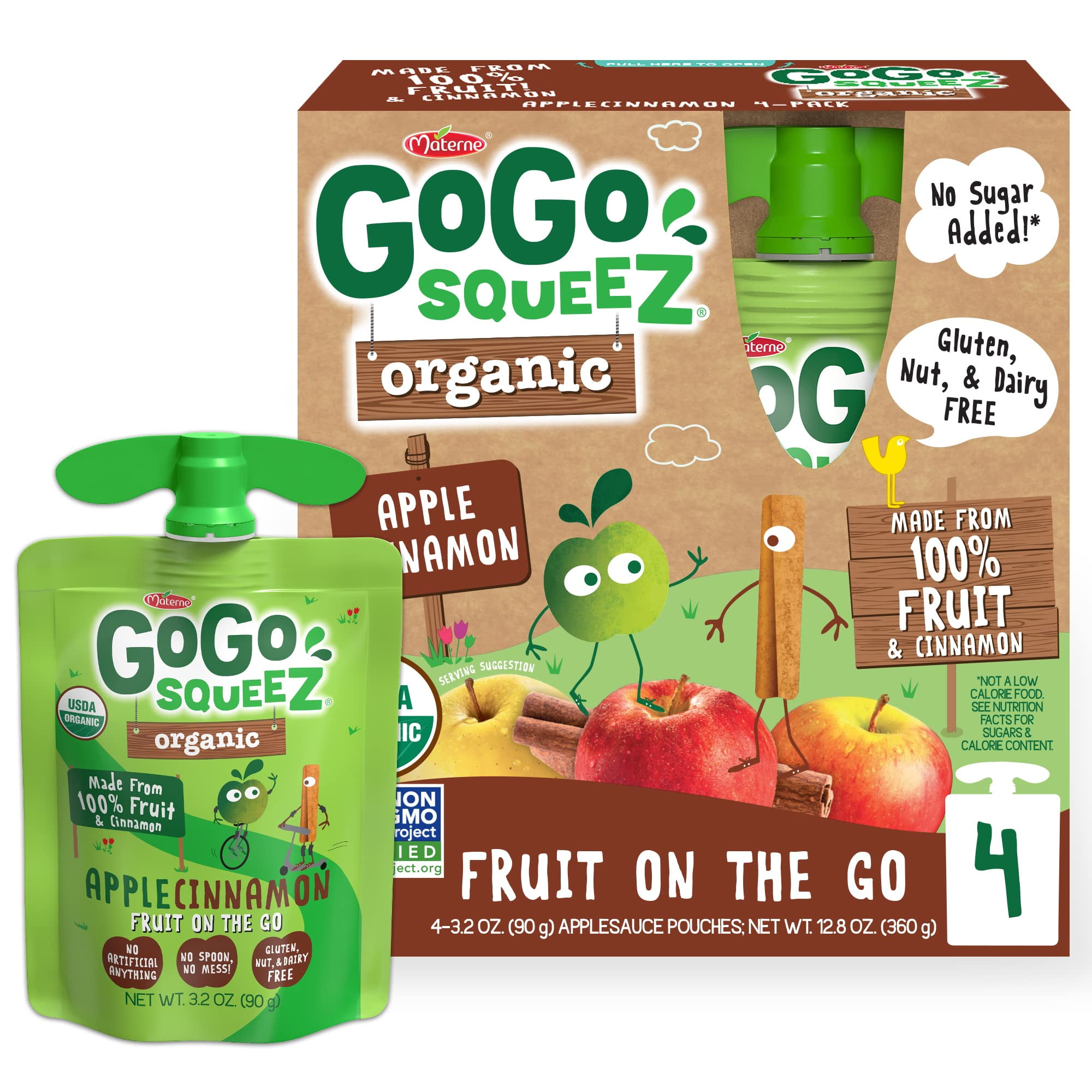 GoGo squeeZ Fruit on the Go Organic, Apple Cinnamon, 3.2 oz (Pack of 4 ...