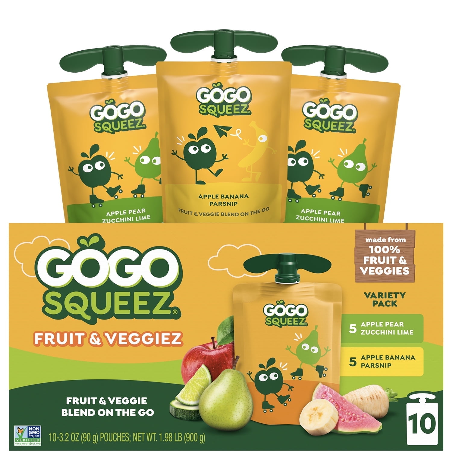 GoGo squeeZ Fruit & VeggieZ Applesauce and Puree Variety Pack, Apple ...