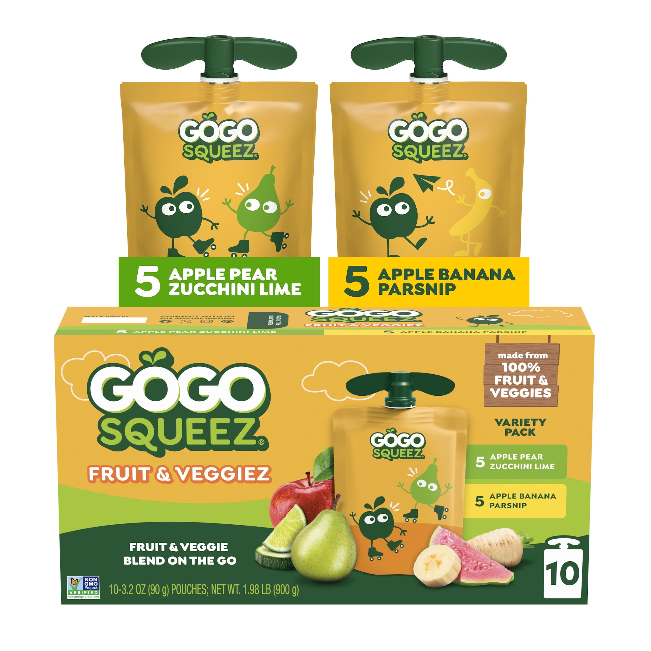 GoGo squeeZ No Sugar Added Fruit & Veggie Applesauce Puree Variety ...