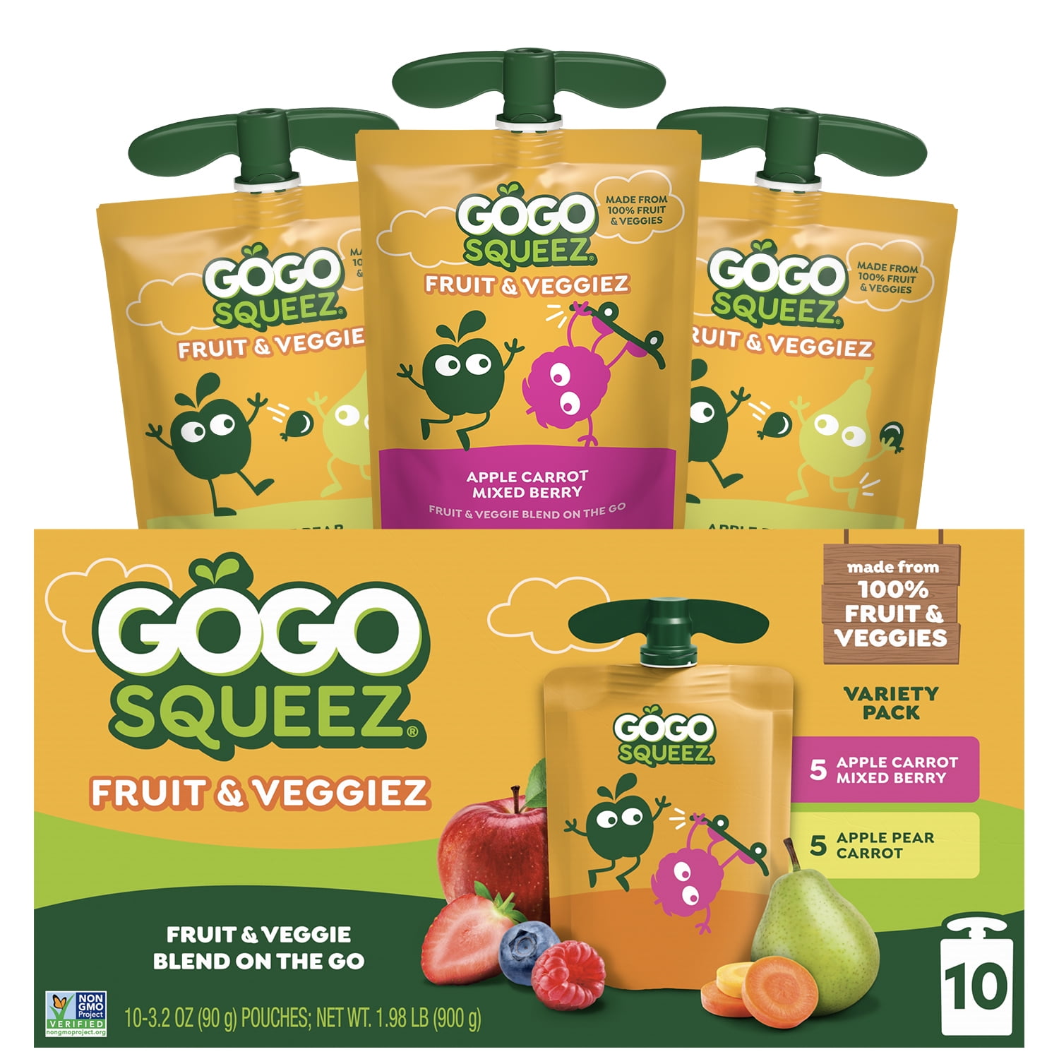 GoGo squeeZ Fruit & veggieZ Applesauce and Puree Variety Pack, Boulder Berry and Zippin' Pear ...