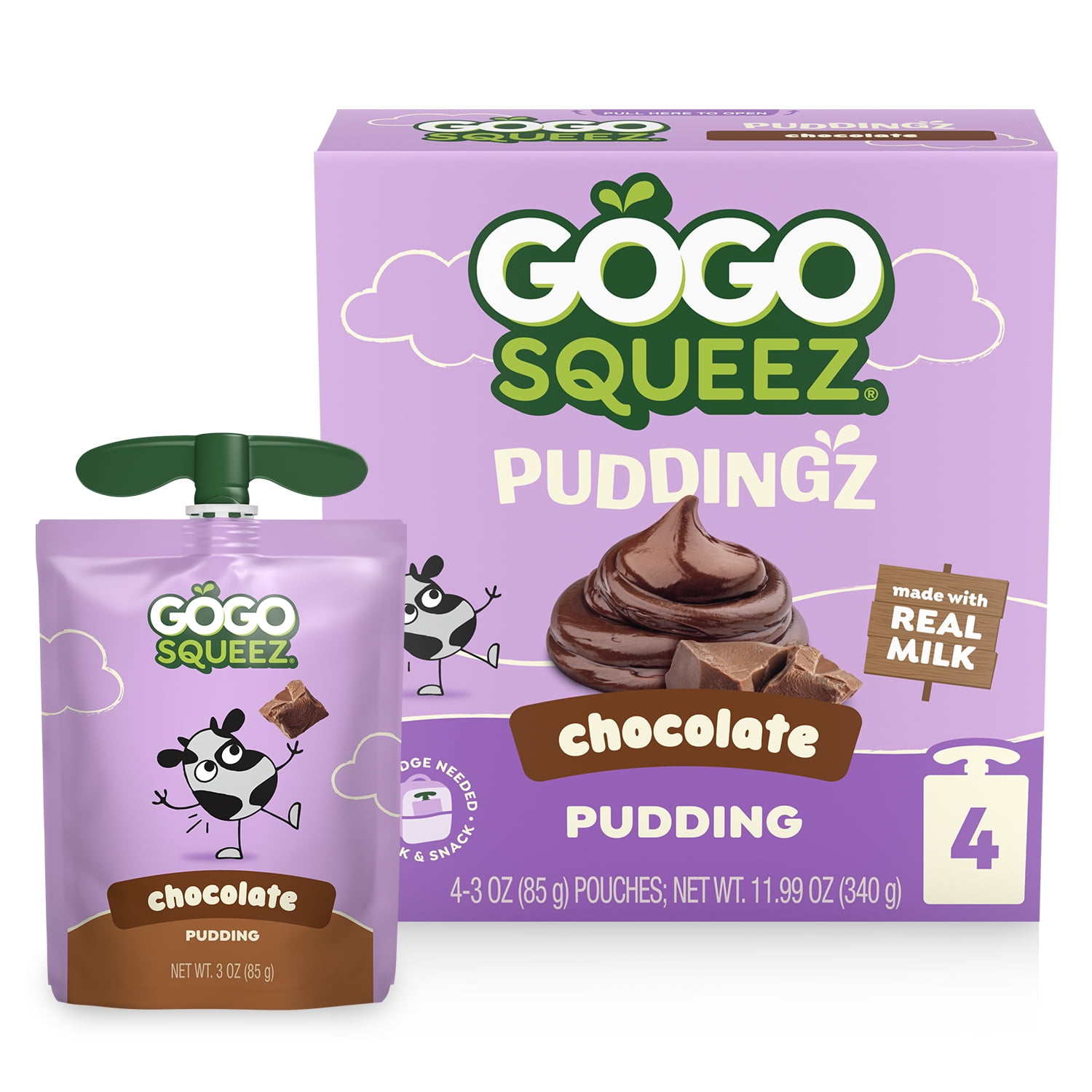 GoGo squeeZ PuddingZ Chocolate Snack Pudding On-the-Go Pouches, 3 oz (4 ...