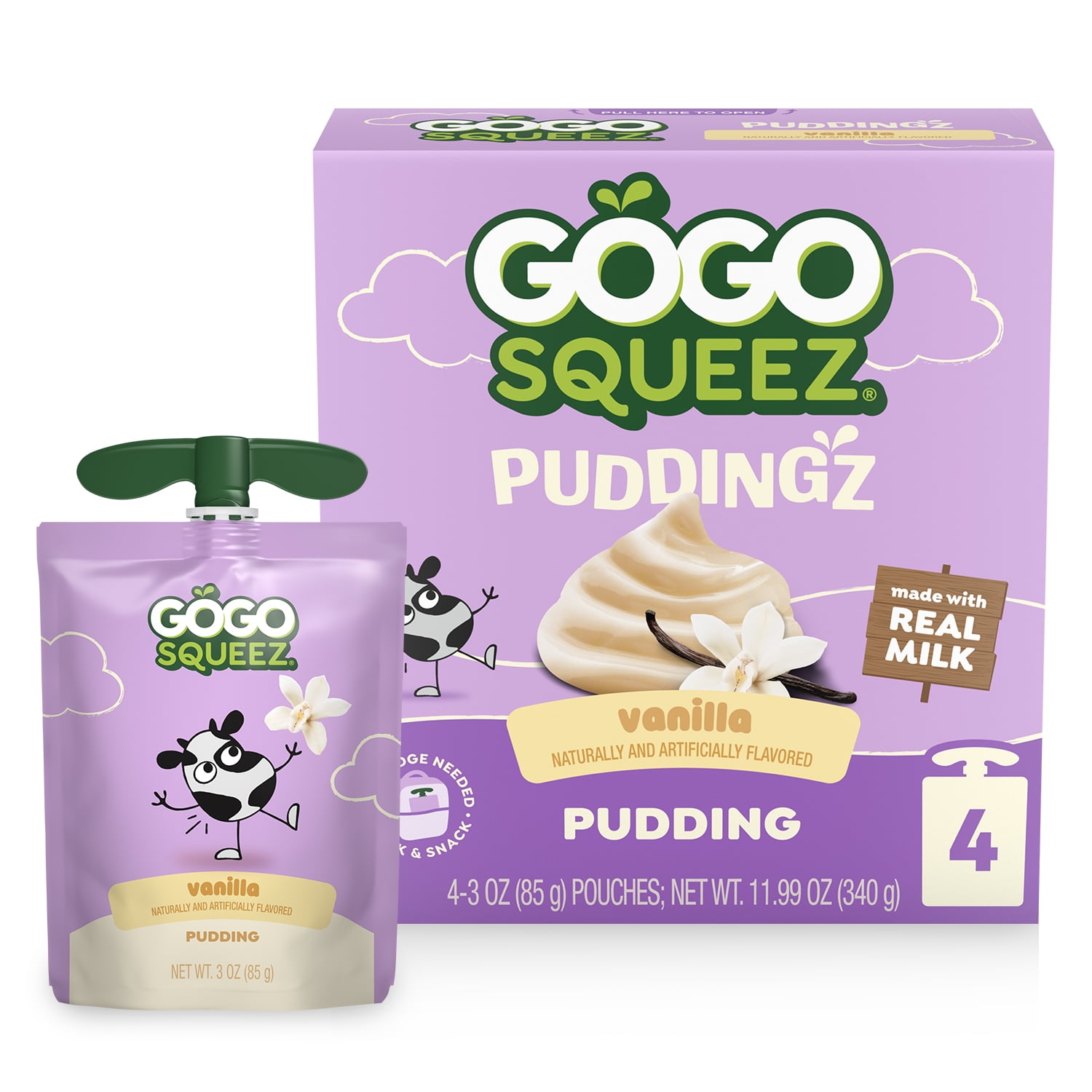 GoGo squeeZ PuddingZ Vanilla Snack Pudding On-the-Go Pouches, 3 oz (4 ...